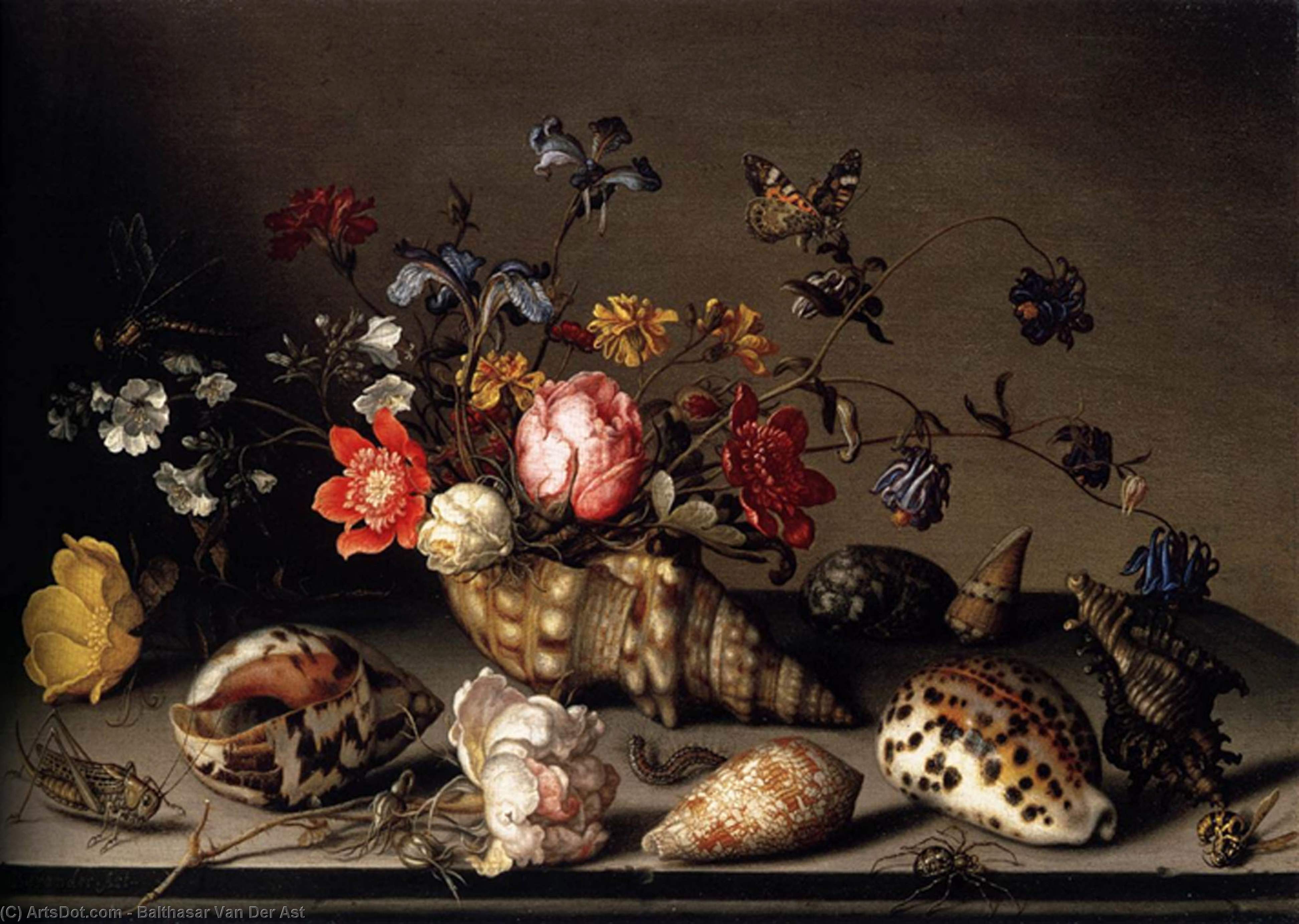Oil Painting Replica Still-Life of Flowers, Shells, and Insects, 1635 ...