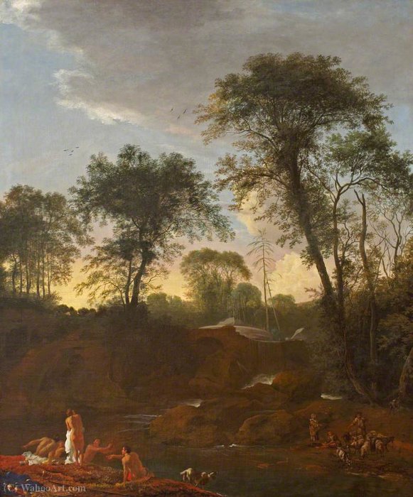 Order Artwork Replica Landscape with Figures Bathing by Adam Pynacker ...
