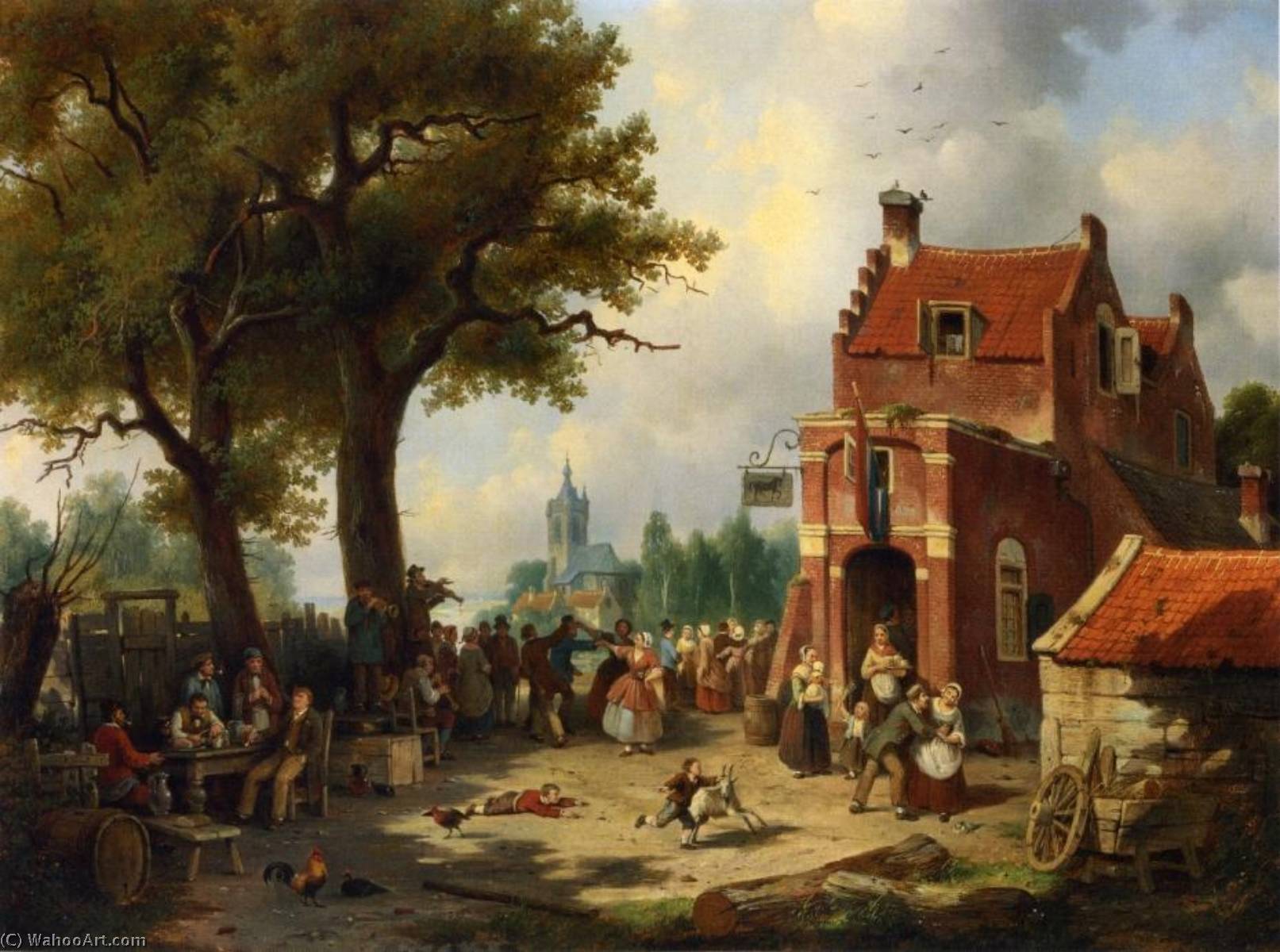Artwork Replica Festivities outside the Inn, 1862 by Jacques François ...
