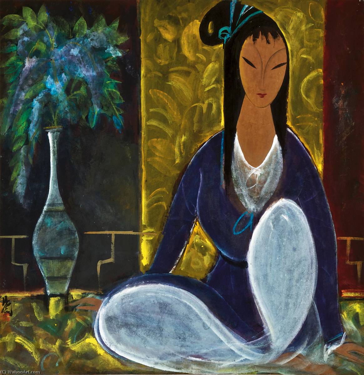 Get Art Reproductions SEATED LADY WITH FLOWERS by Lin Fengmian Flying ...