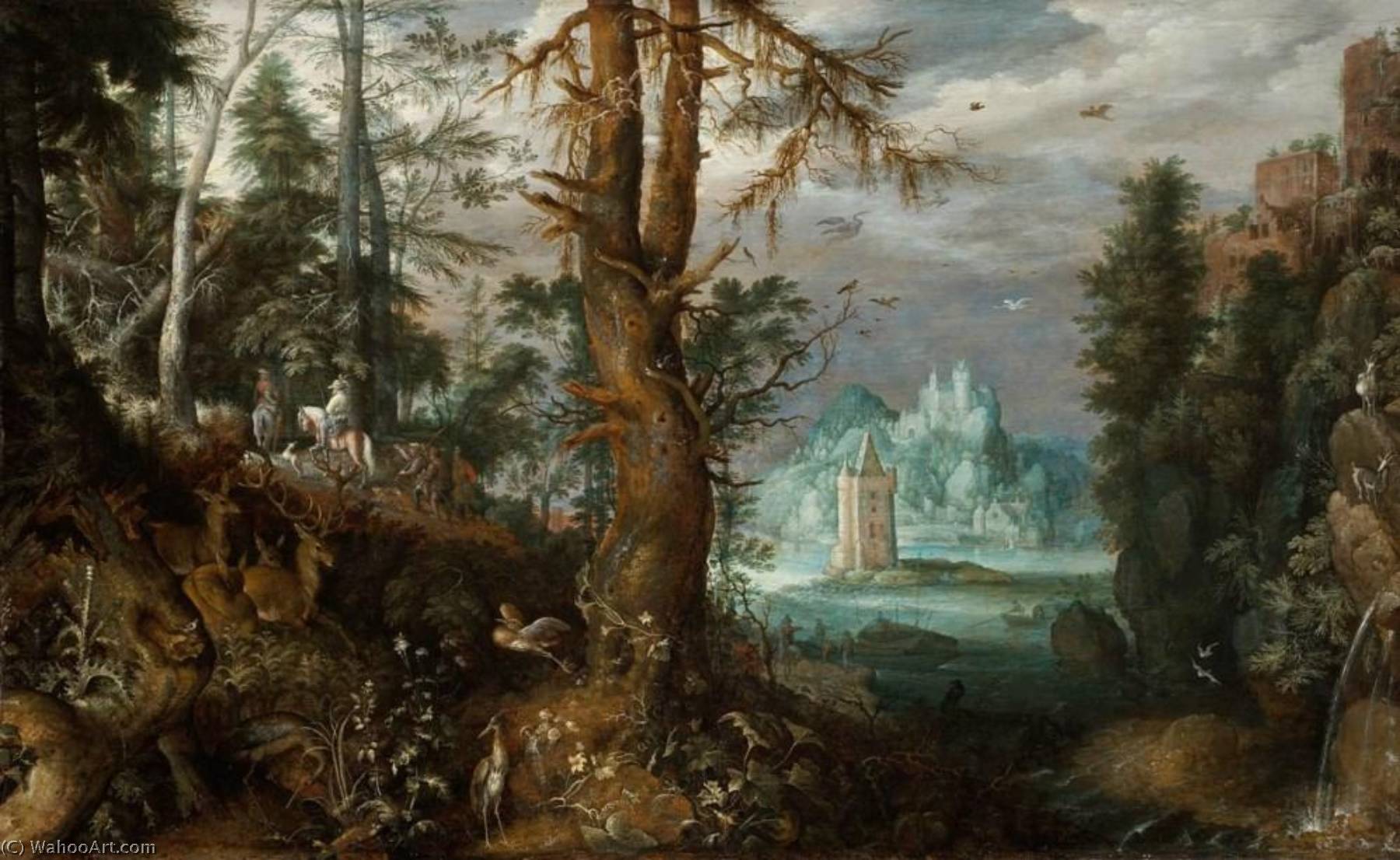 Museum Art Reproductions Forest Scene with Hunters, 1615 by Roelant ...