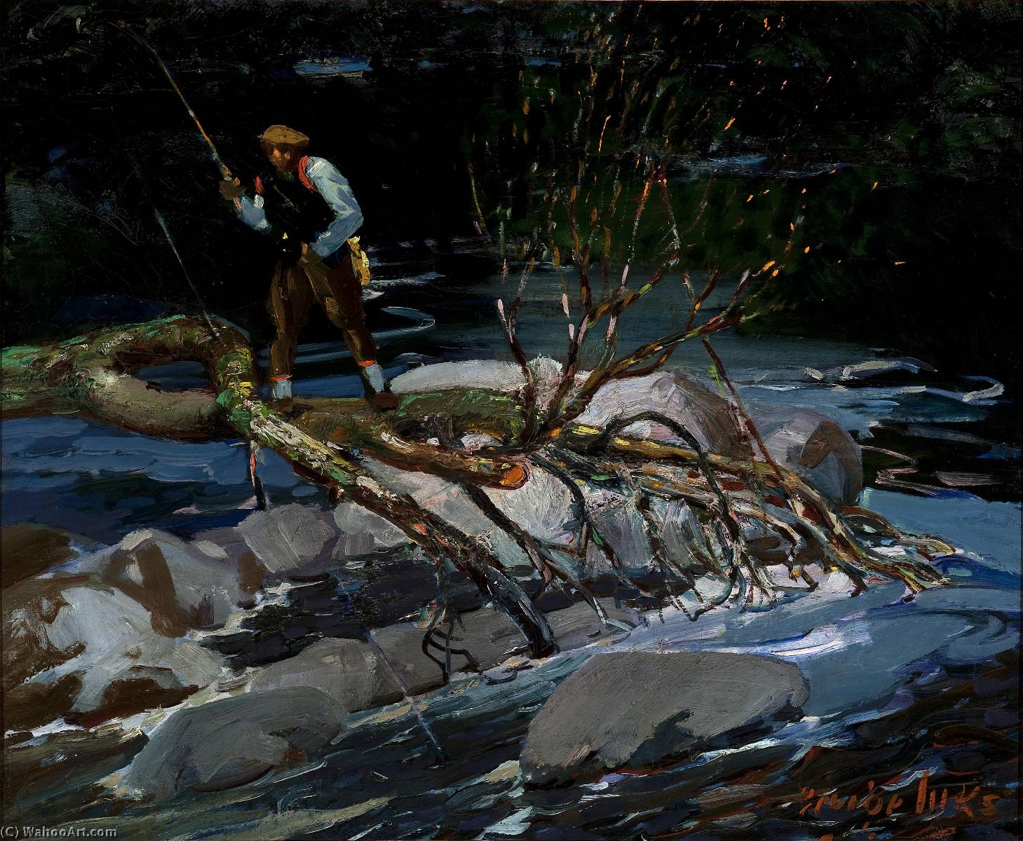 Artwork Replica Trout Fishing, 1921 by George Benjamin Luks (1867-1933 ...