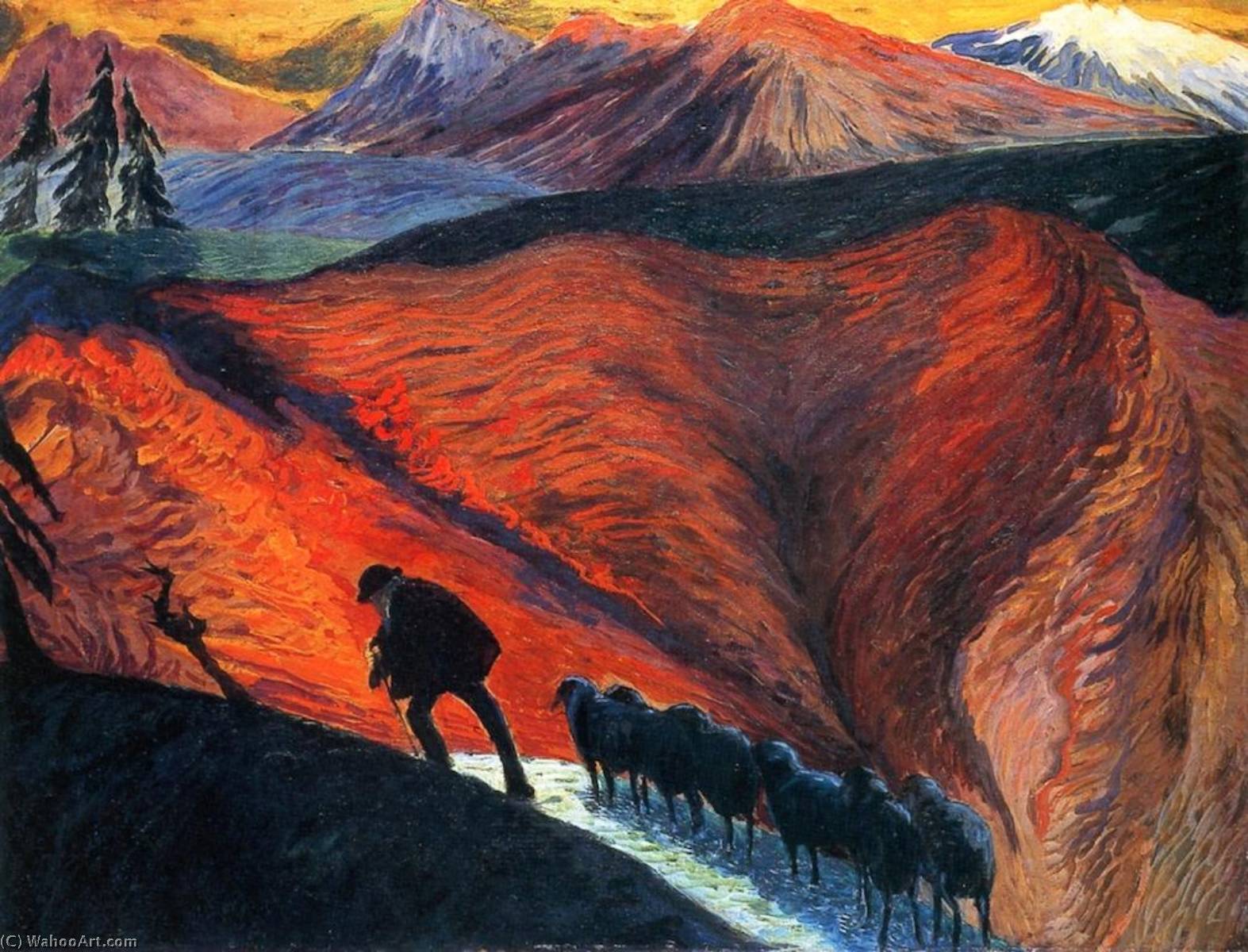 Museum Art Reproductions Man with Flock of Sheep, 1910 by Marianne Von ...