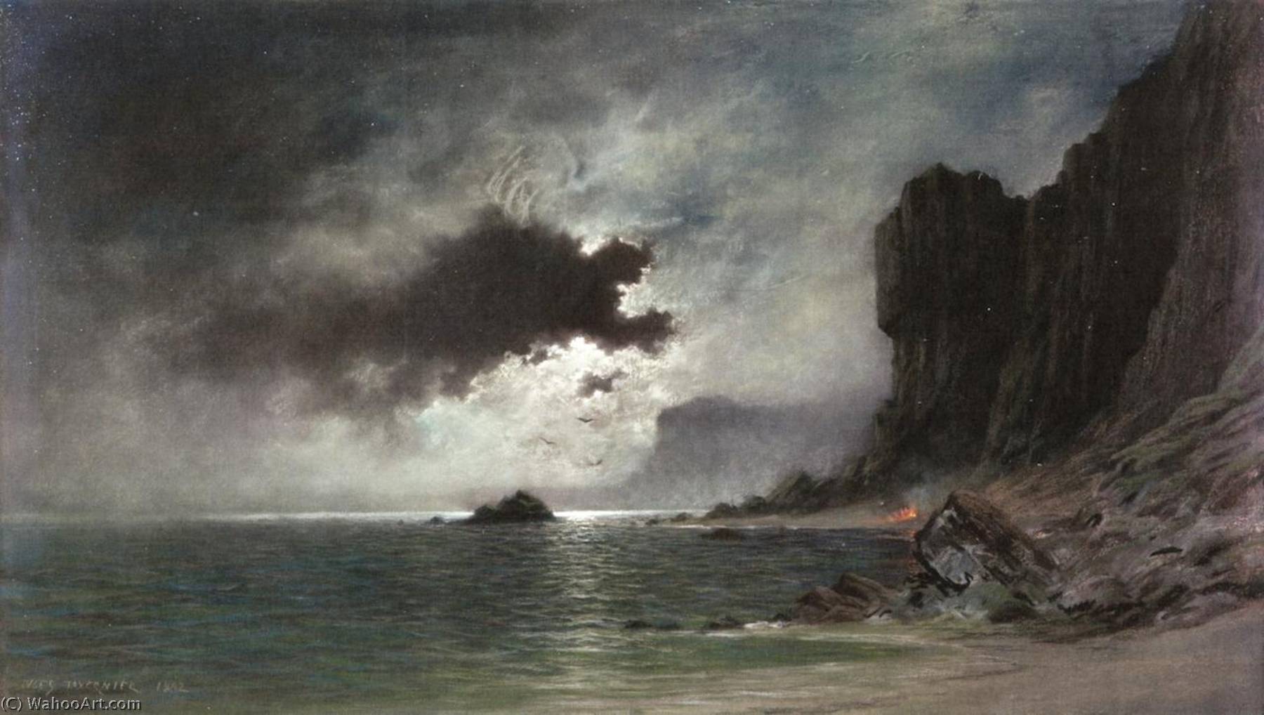 Museum Art Reproductions Moonlight on the Coast, 1882 by Jules Tavernier (1844-1889, France ...