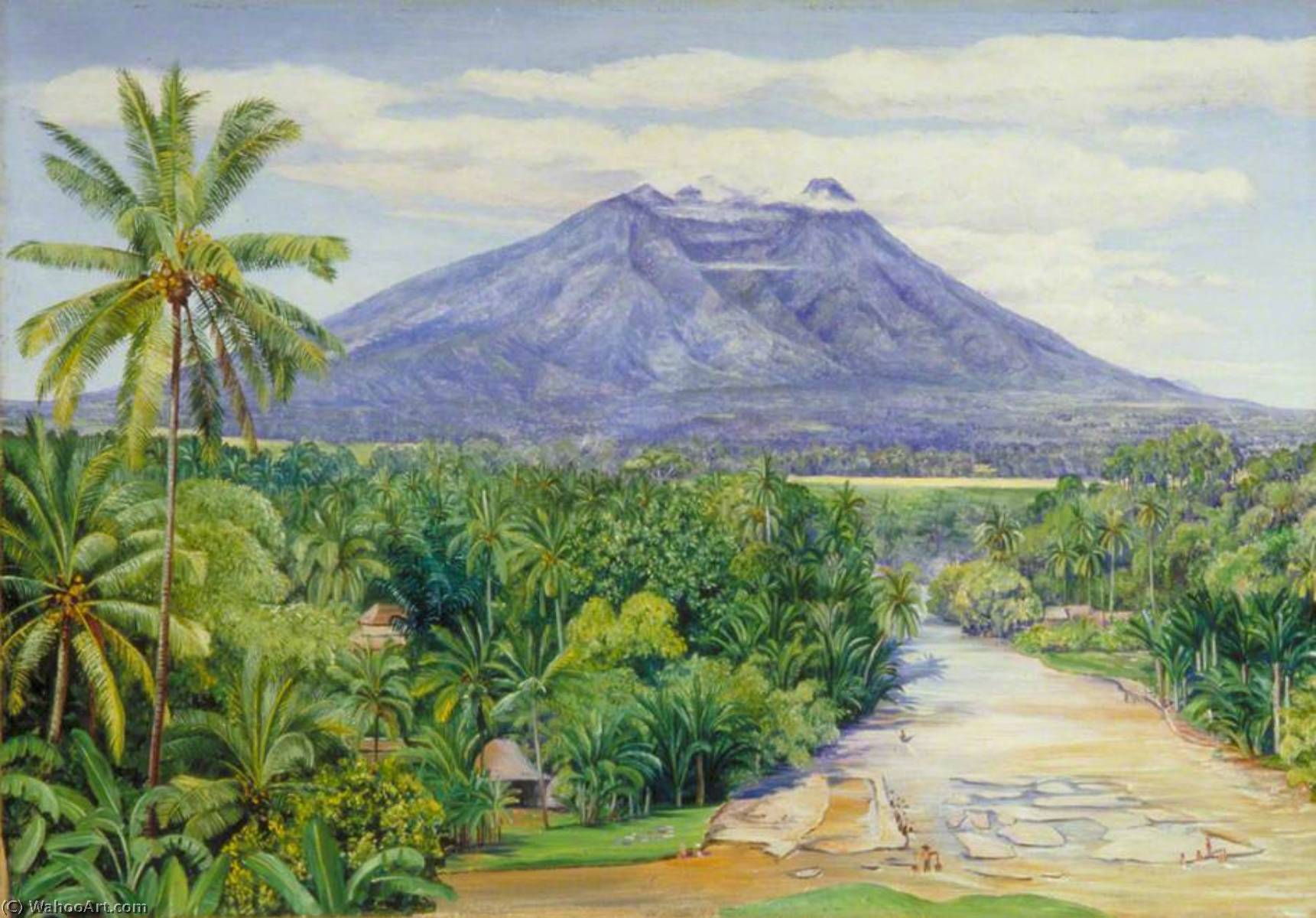 Paintings Reproductions View of the Salak Volcano, Java, from ...