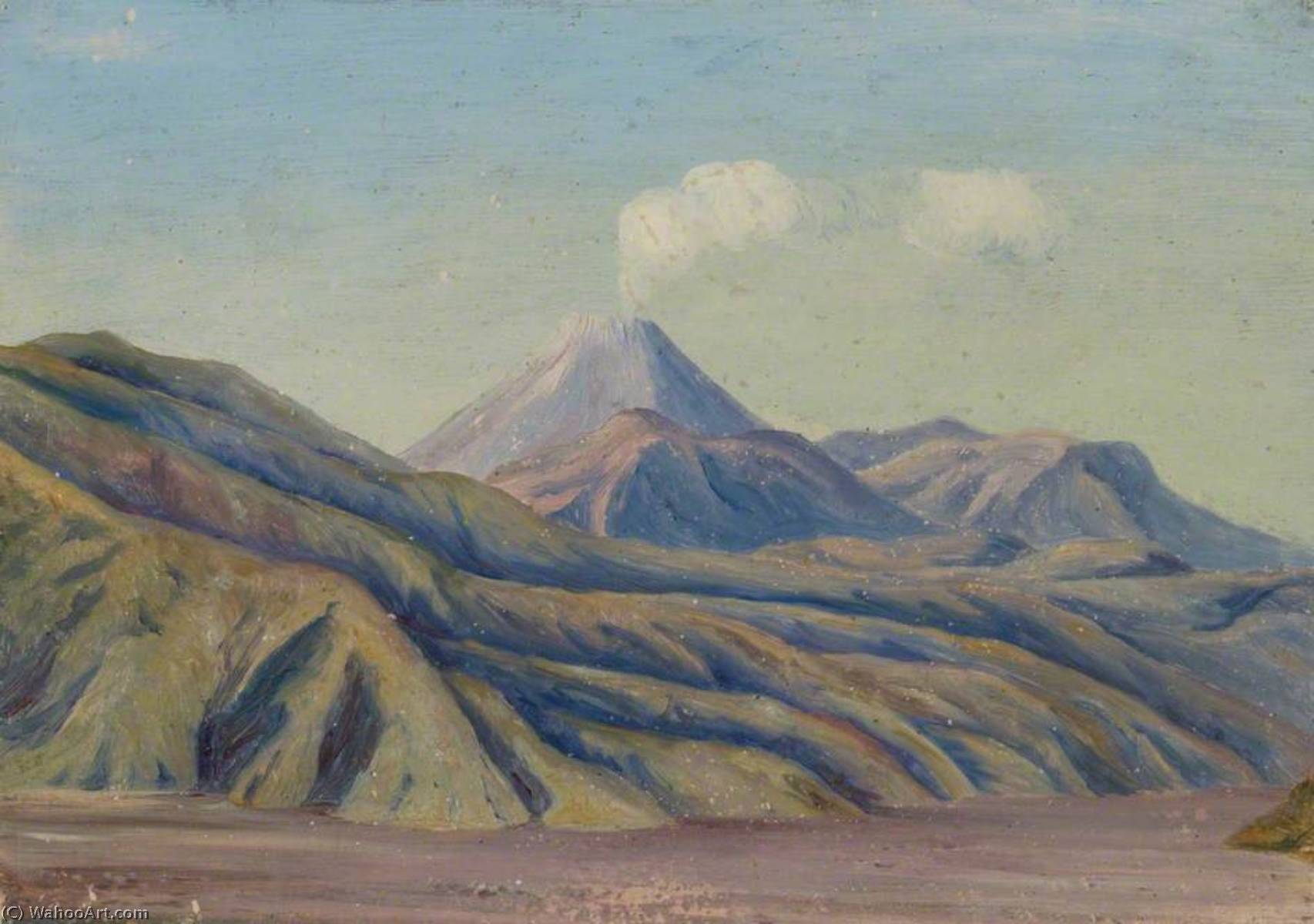 Oil Painting Replica Smoke over Volcano, Java, 1880 by Marianne North ...