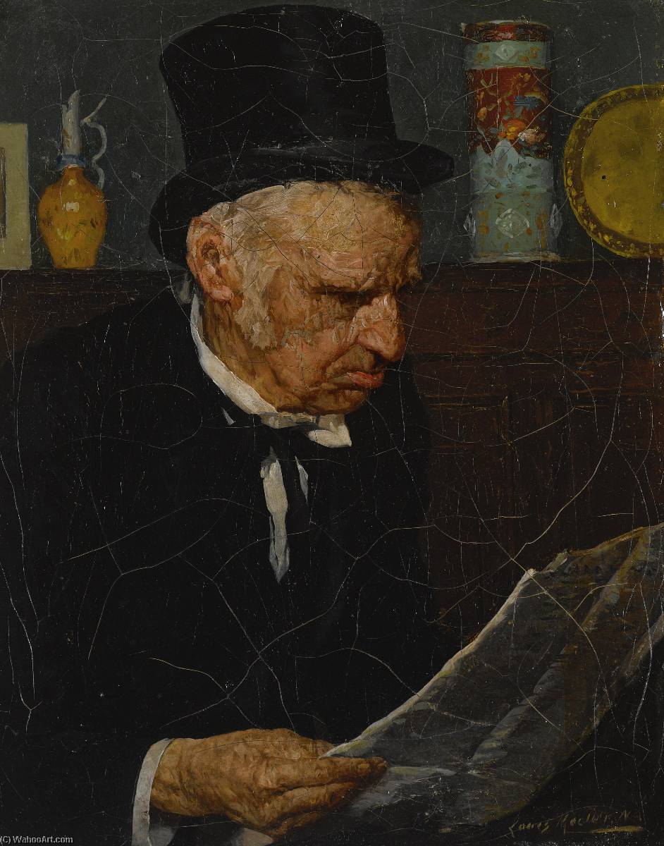 Get Paintings Reproductions Old Man Reading Paper by Louis Charles ...