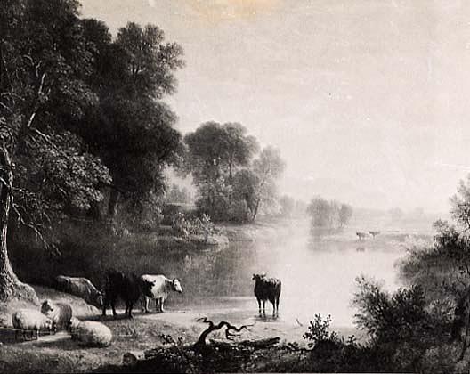 Order Artwork Replica River Landscape with Cows and Sheep, (painting ...