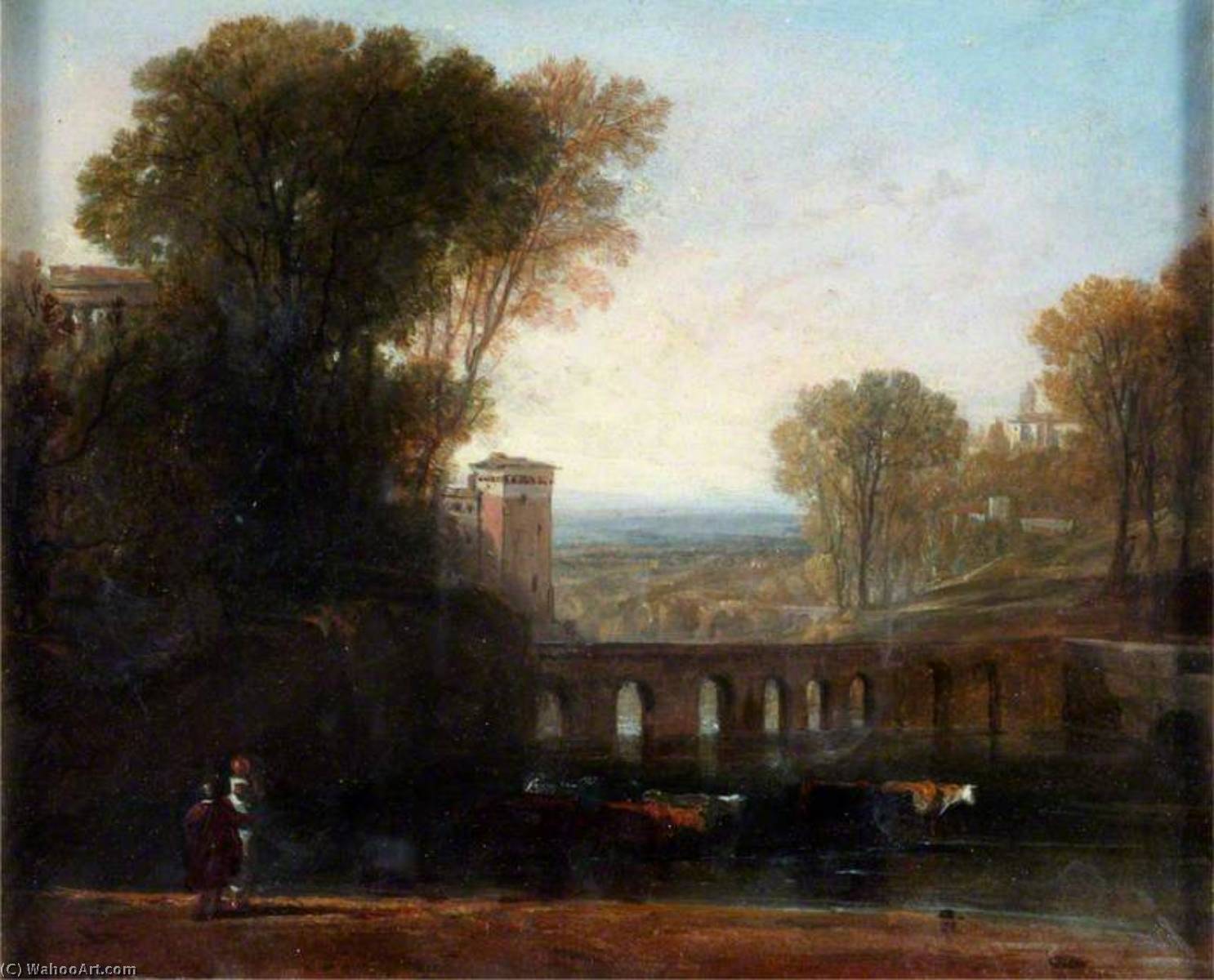 Art Reproductions Italian Landscape with Cows Watering by Sir Augustus ...