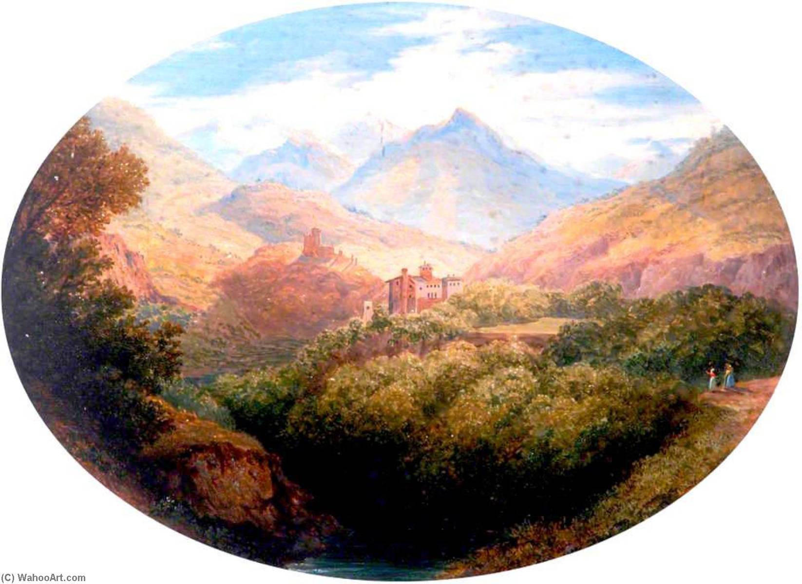 Paintings Reproductions Italian Lake by William Cowen (1791-1864 ...