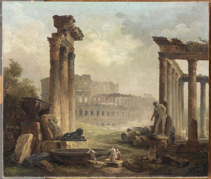 Artwork Replica RUINES ROMAINES AVEC LE COLISEE by Hubert Robert (1733 ...