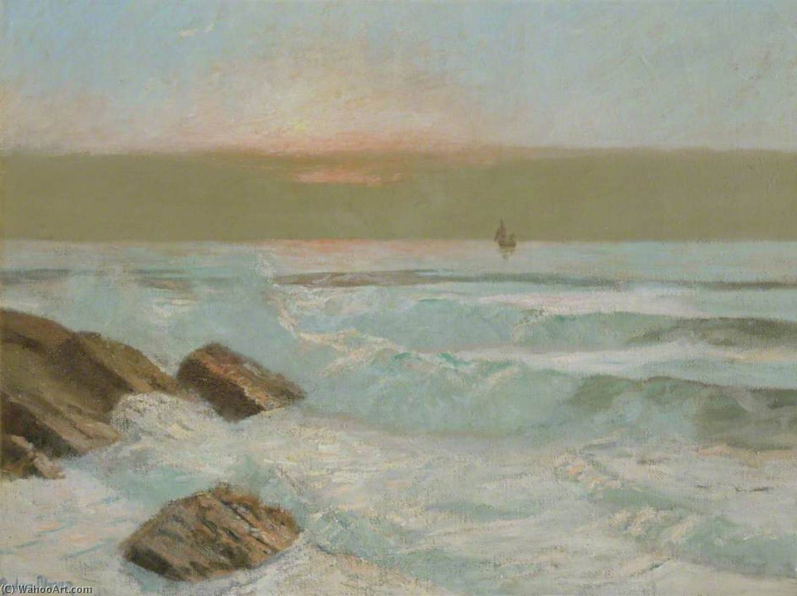 Buy Museum Art Reproductions Seascape with Rocks by Albert Julius ...