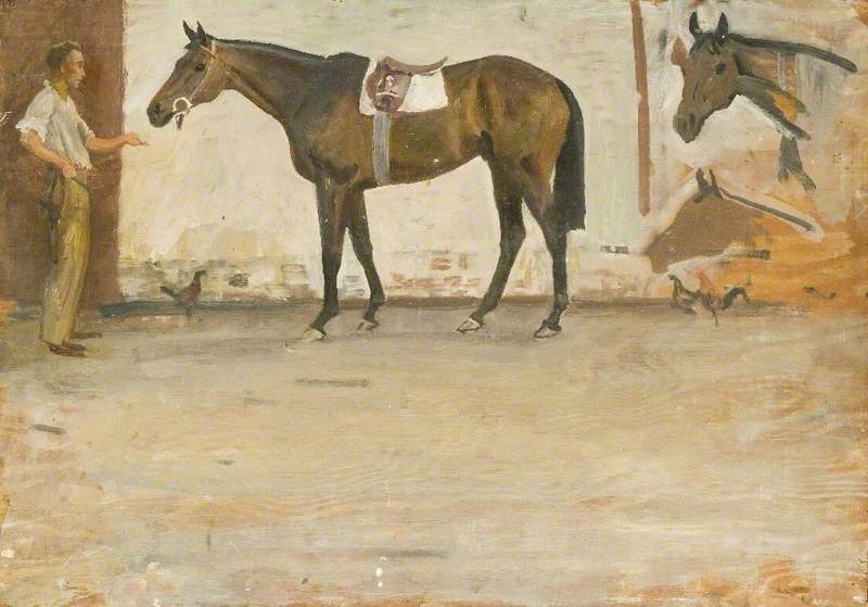 Study of a Racehorse with a Stable Lad by Sir Alfred James Munnings ...
