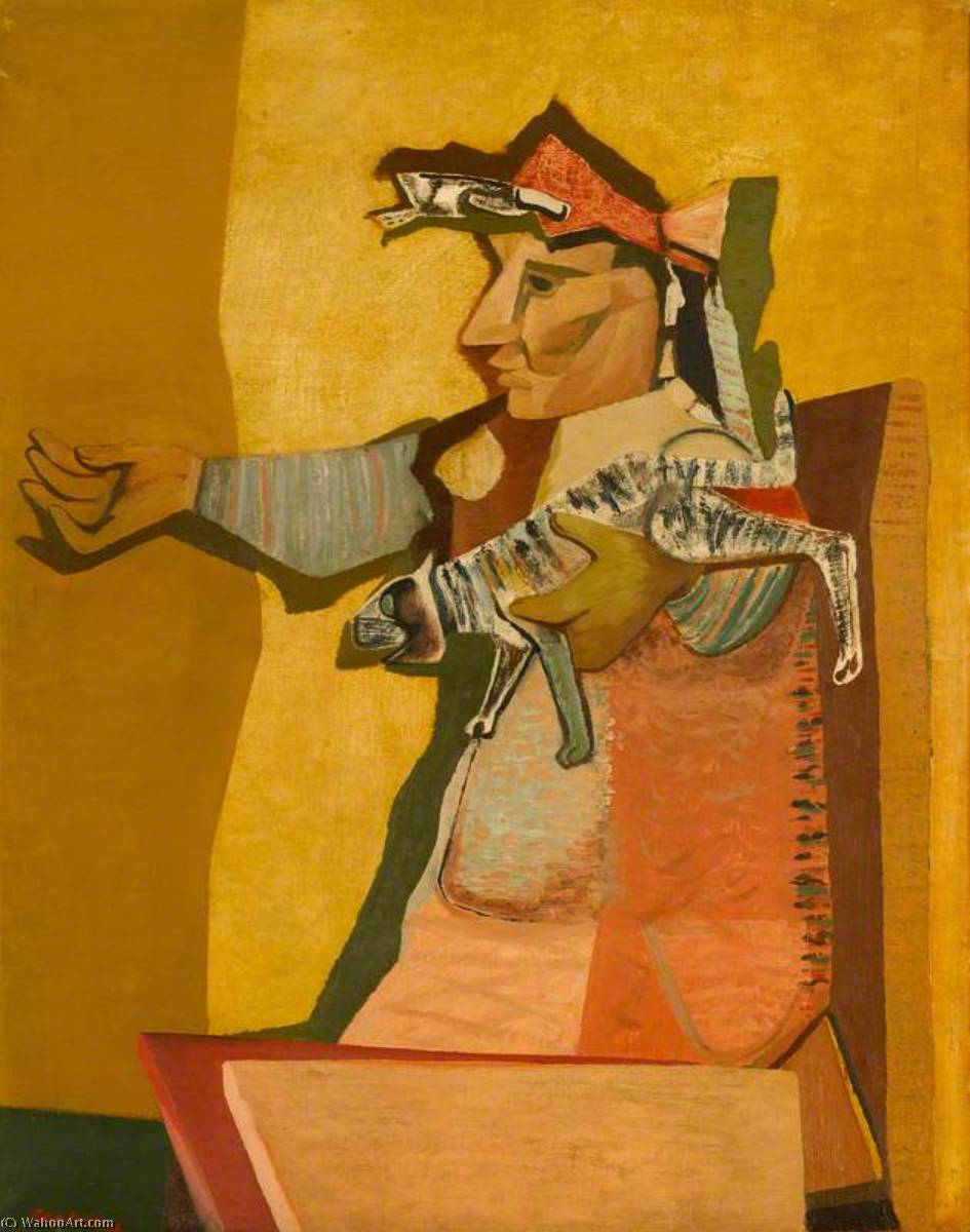 Museum Art Reproductions Seated Woman and Cat, 1946 by Robert Colquhoun ...