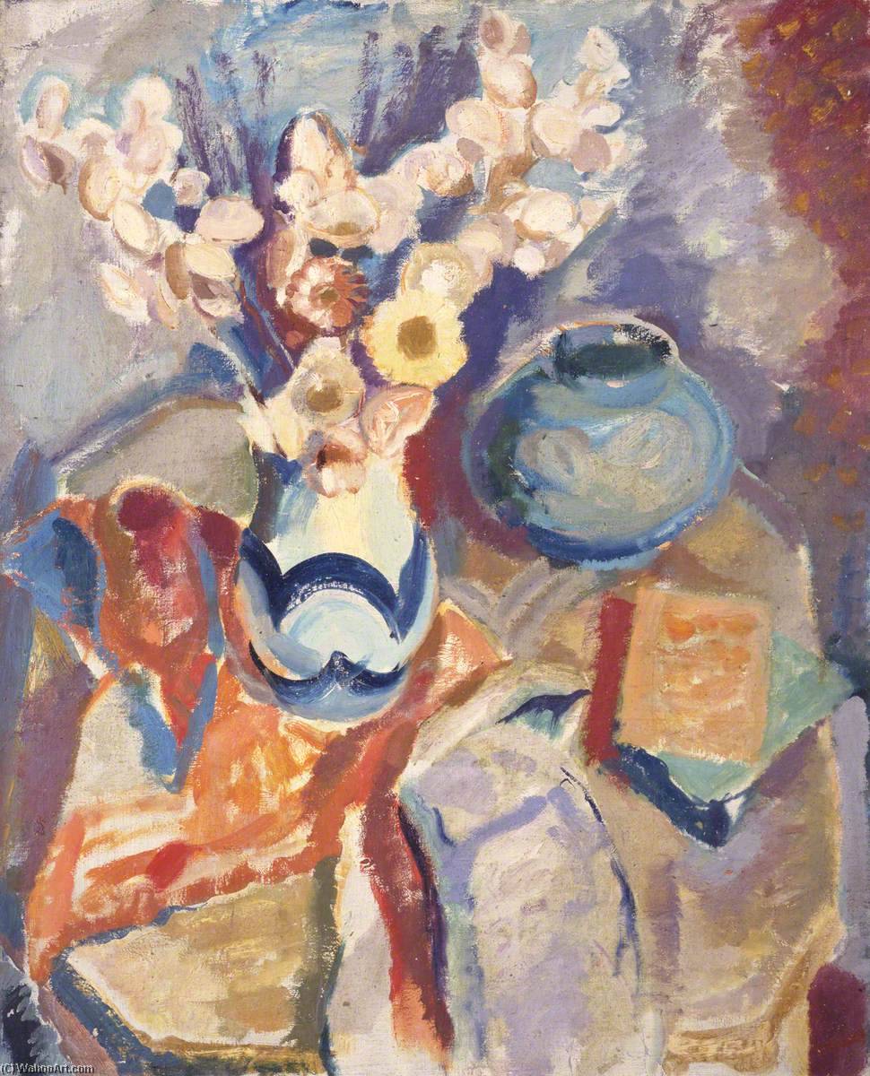 Flowers in a Blue and White Vase, 1934 by William George Gillies ...
