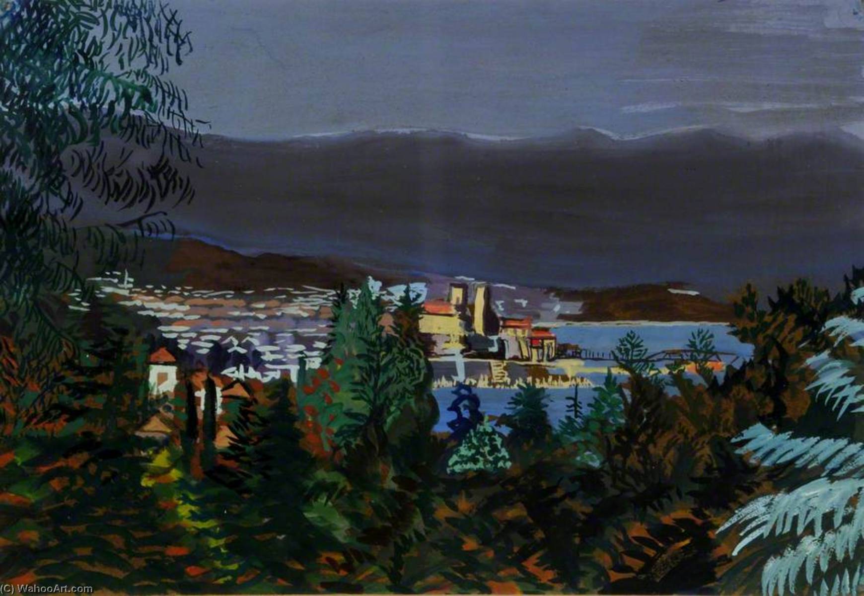 Paintings Reproductions Bay by Moonlight by Francis Ferdinand Maurice ...