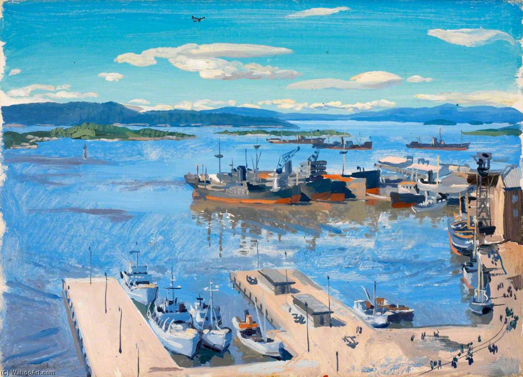 Oil Painting Replica Oslo Harbour with Minesweepers, 1945 by Stephen ...