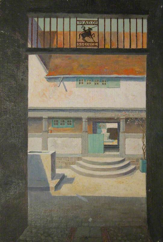 Paintings Reproductions Courtyard at Alconbury Abbey with St George ...