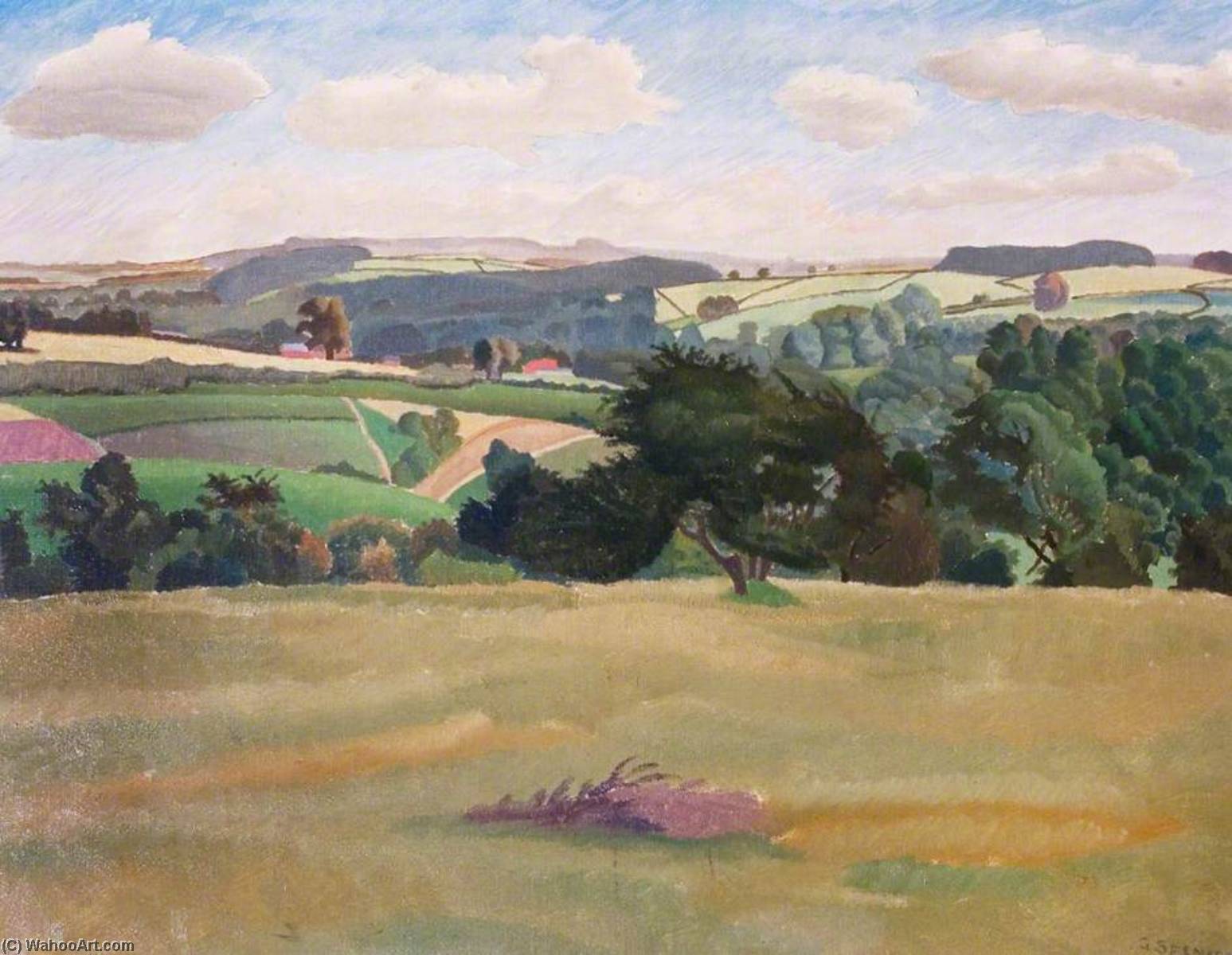 Artwork Replica Oxfordshire Landscape, 1922 by Gilbert Spencer (Inspired By) (1892-1979, United ...