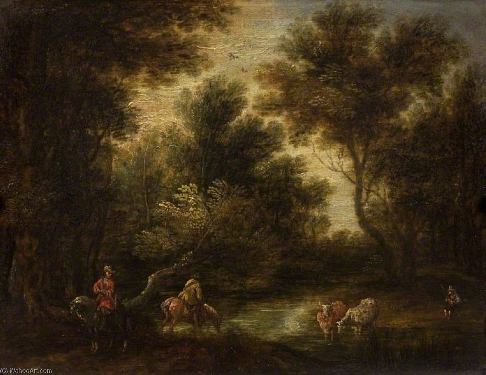 Artwork Replica Wooded Landscape with Stream and Figures by Theobald ...