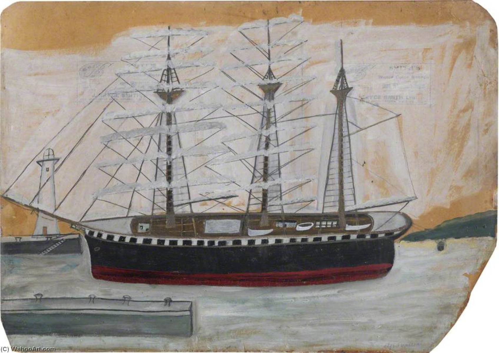 Buy Museum Art Reproductions Three Masted Ship near Lighthouse, 1930 by ...