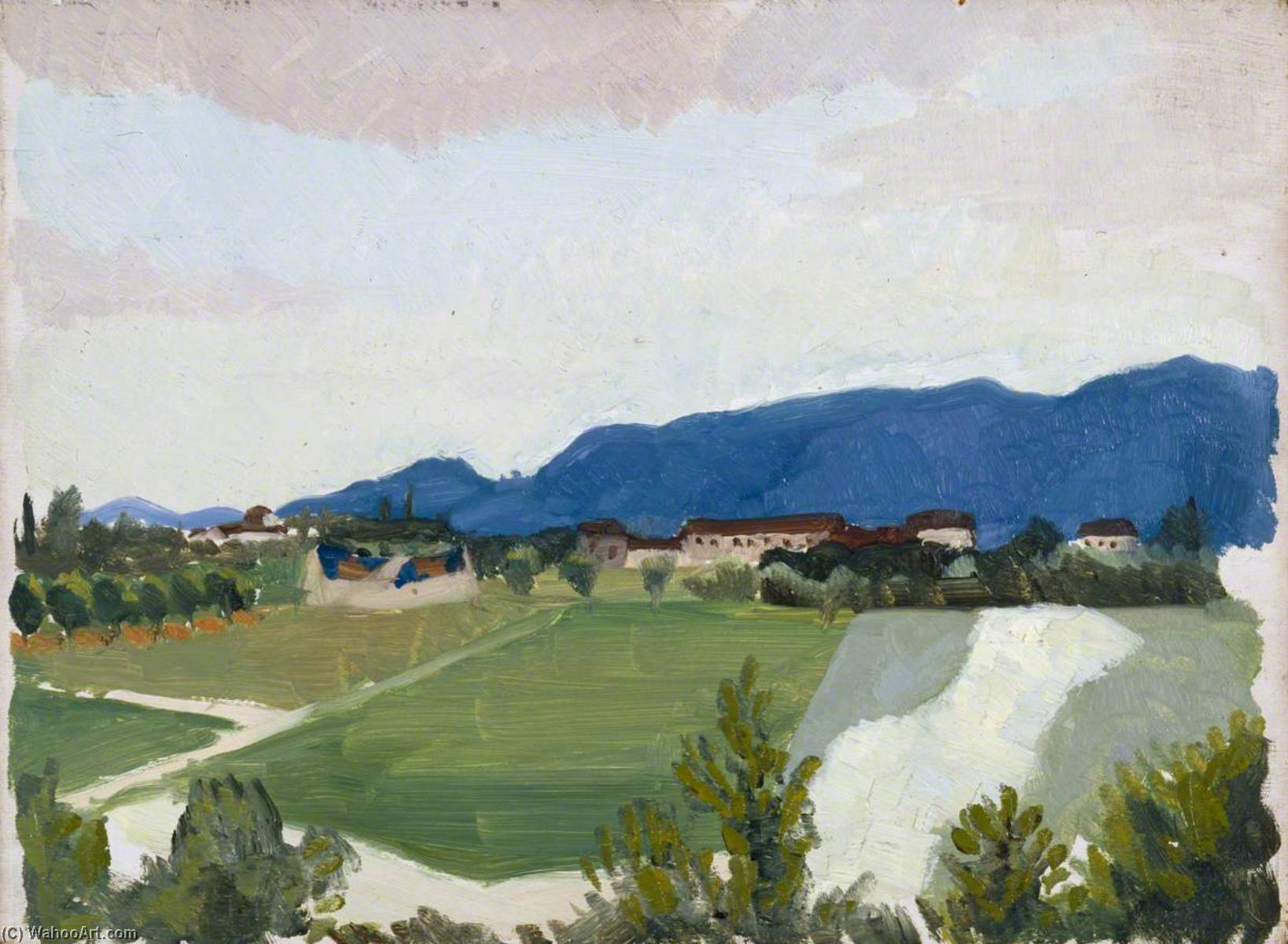 Museum Art Reproductions Aerodrome with Camouflaged Hangars, 1918 by ...