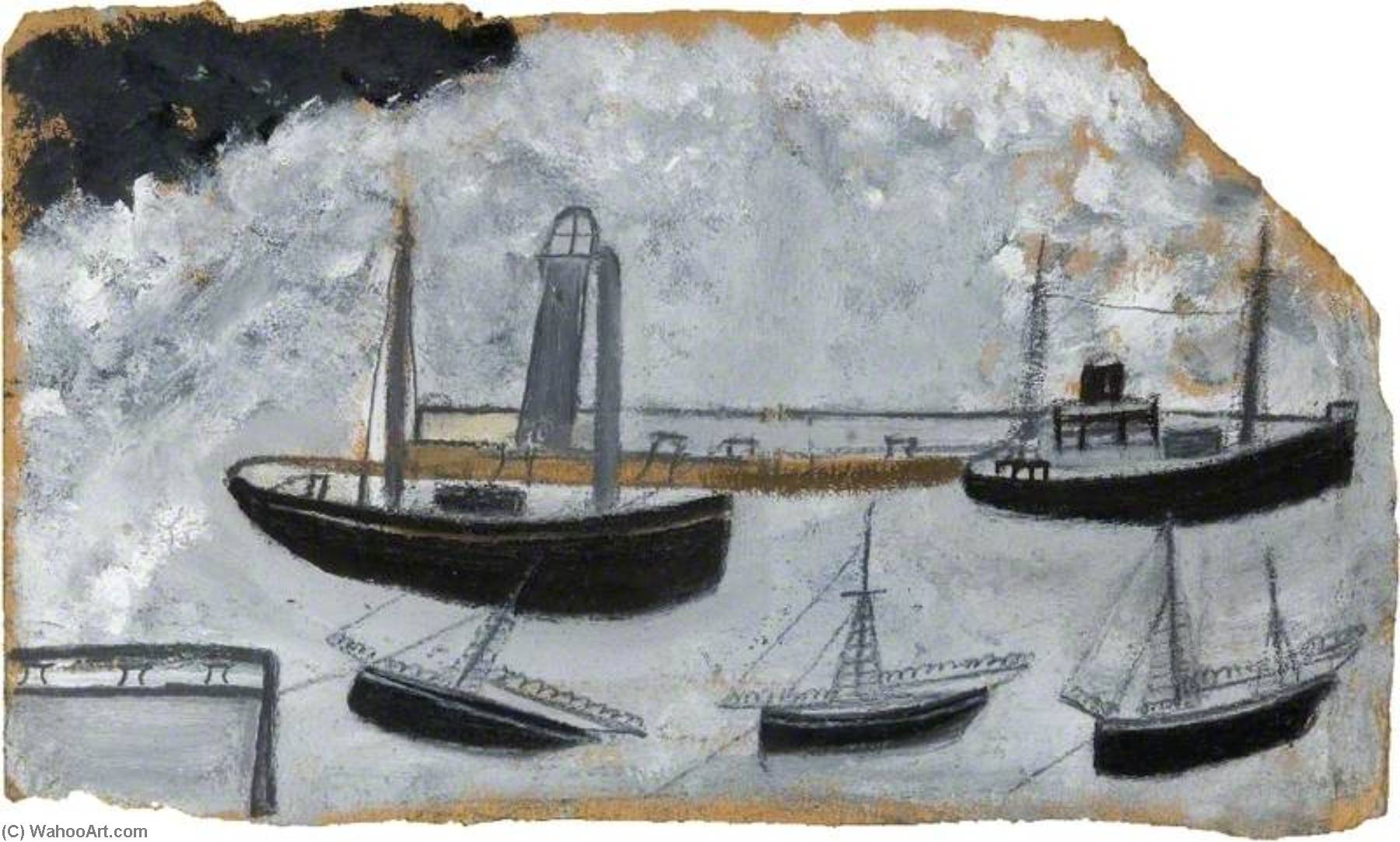 Oil Painting Replica Ships in Harbour by Alfred Wallis (1855-1942 ...