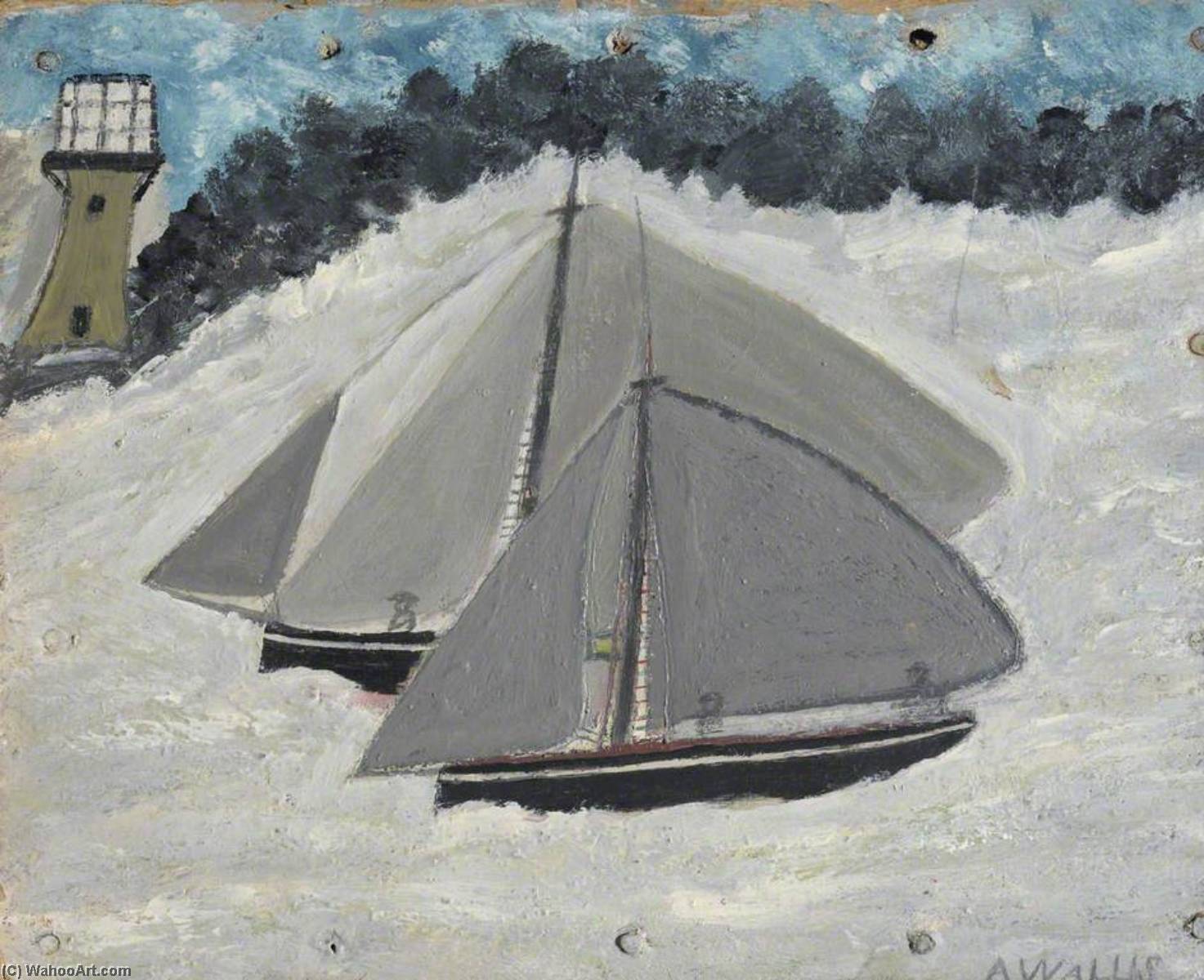 Museum Art Reproductions Two Sailing Ships with a Lighthouse by Alfred ...