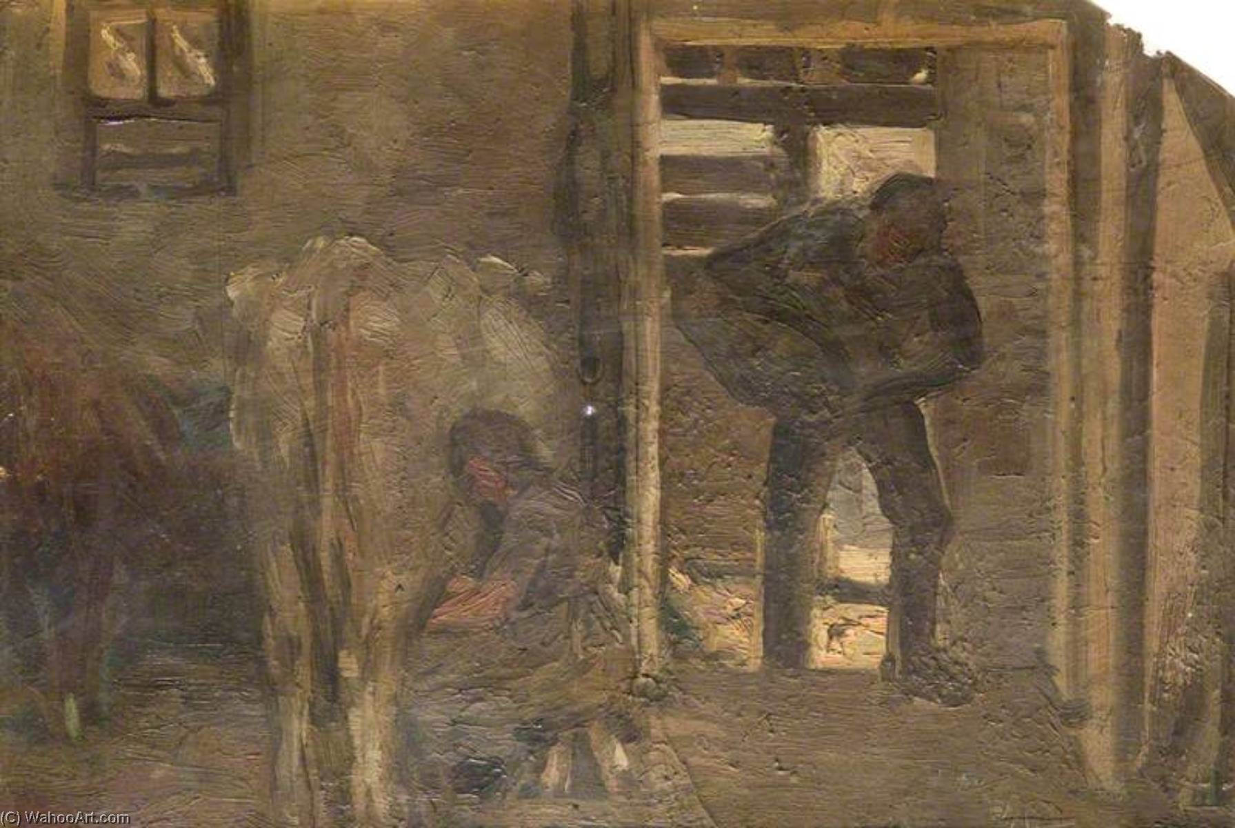 Purchase Oil Painting Replica Barn Interior with a Woman Milking a Cow ...