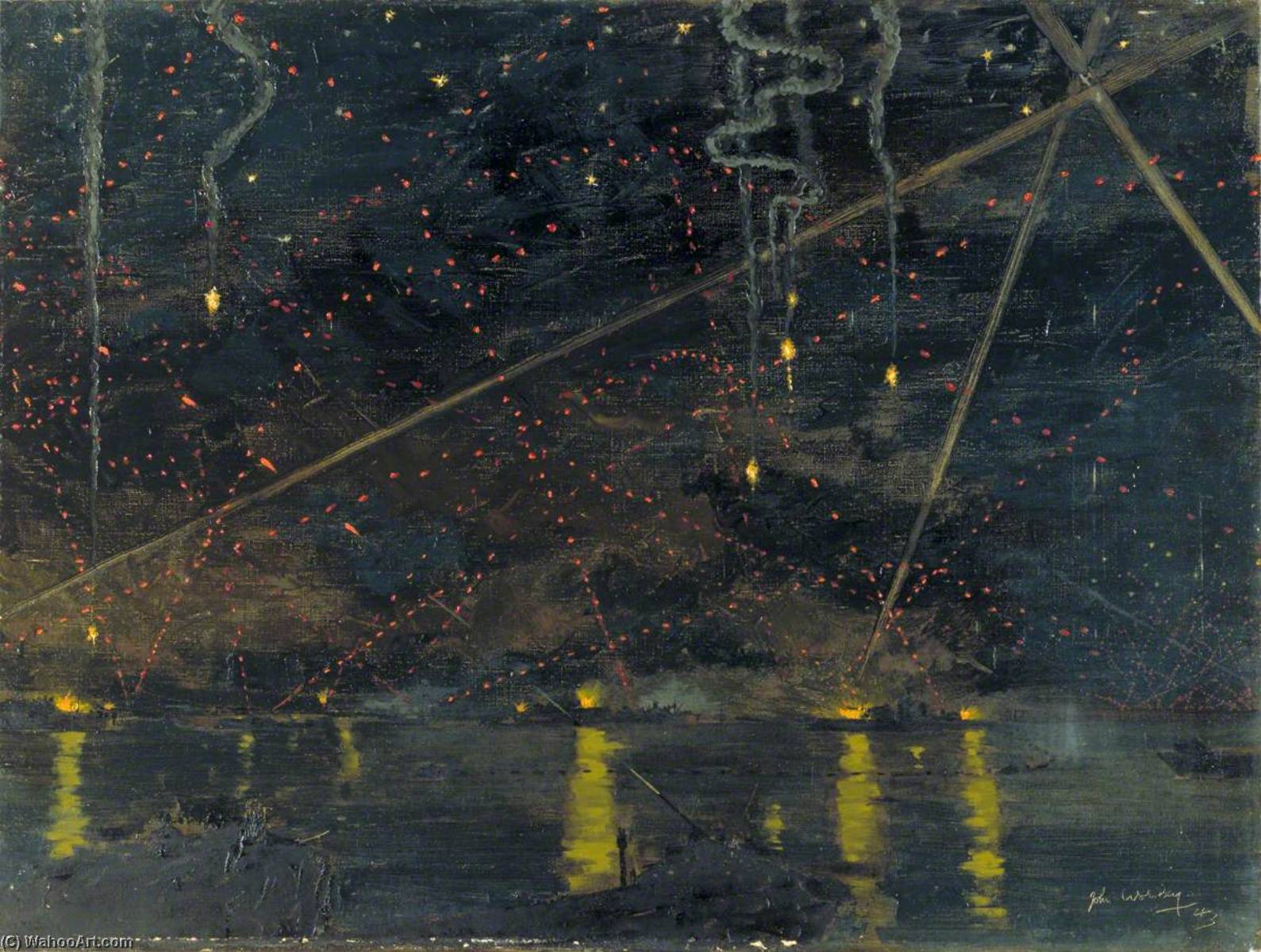 A Night Air Raid over Augusta, 1943 by John Worsley (1919-2000) John ...