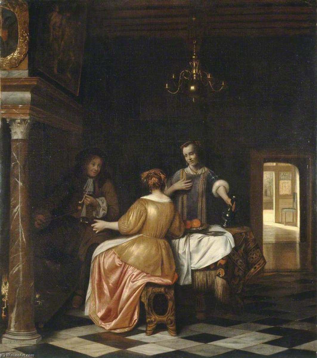 Paintings Reproductions Interior with a Gentleman and Two Ladies ...