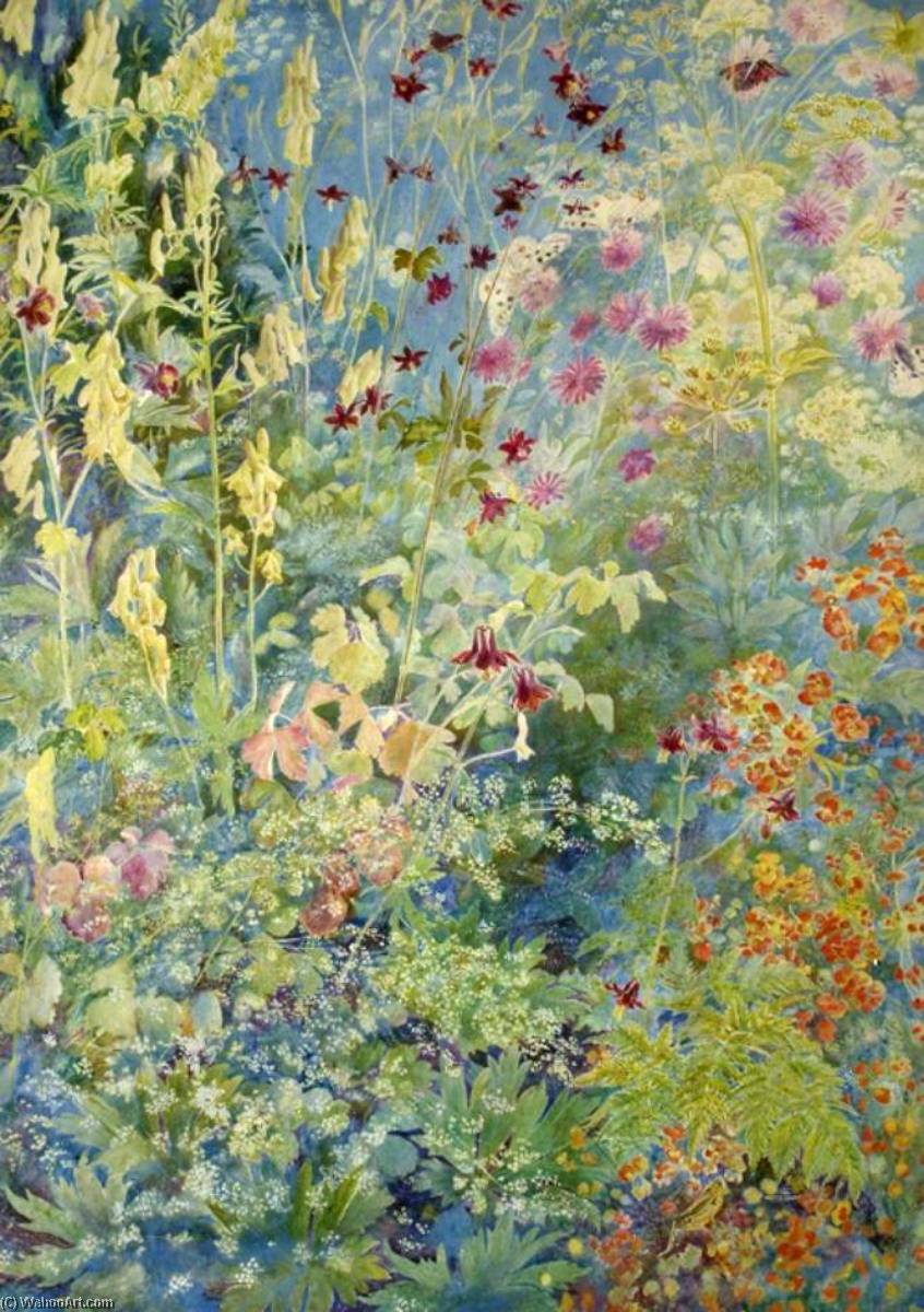 Art Reproductions Pink Aquilegia, Yellow Foxgloves, Cow Parsley by ...