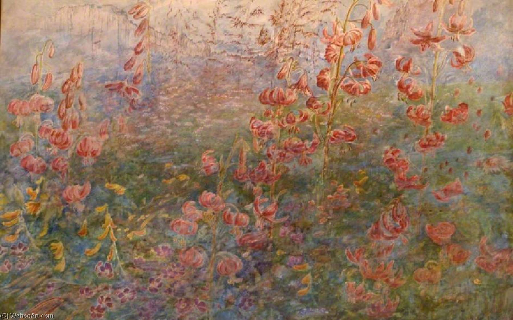 Purchase Oil Painting Replica Red Lilies on Blue Ground by Christiana ...