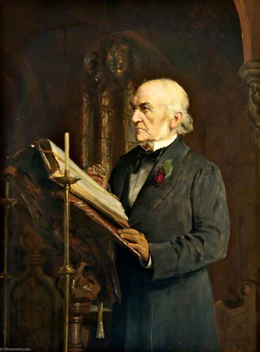 Paintings Reproductions Gladstone Reading the Lesson in Hawarden Church ...