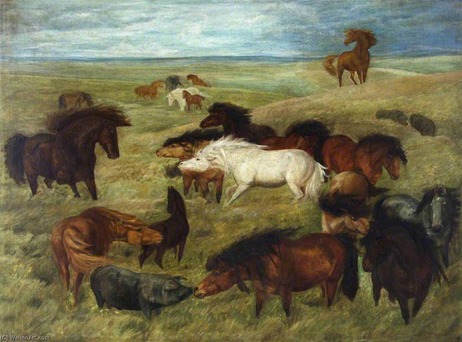 Paintings Reproductions Wild Horses and Pigs, 1871 by John Trivett ...
