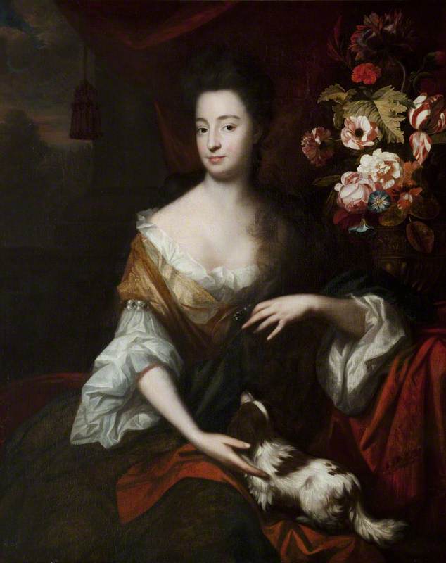 Art Reproductions Portrait of a Lady with a Dog, 1689 by Herman Verelst (1641-1702) | ArtsDot.com