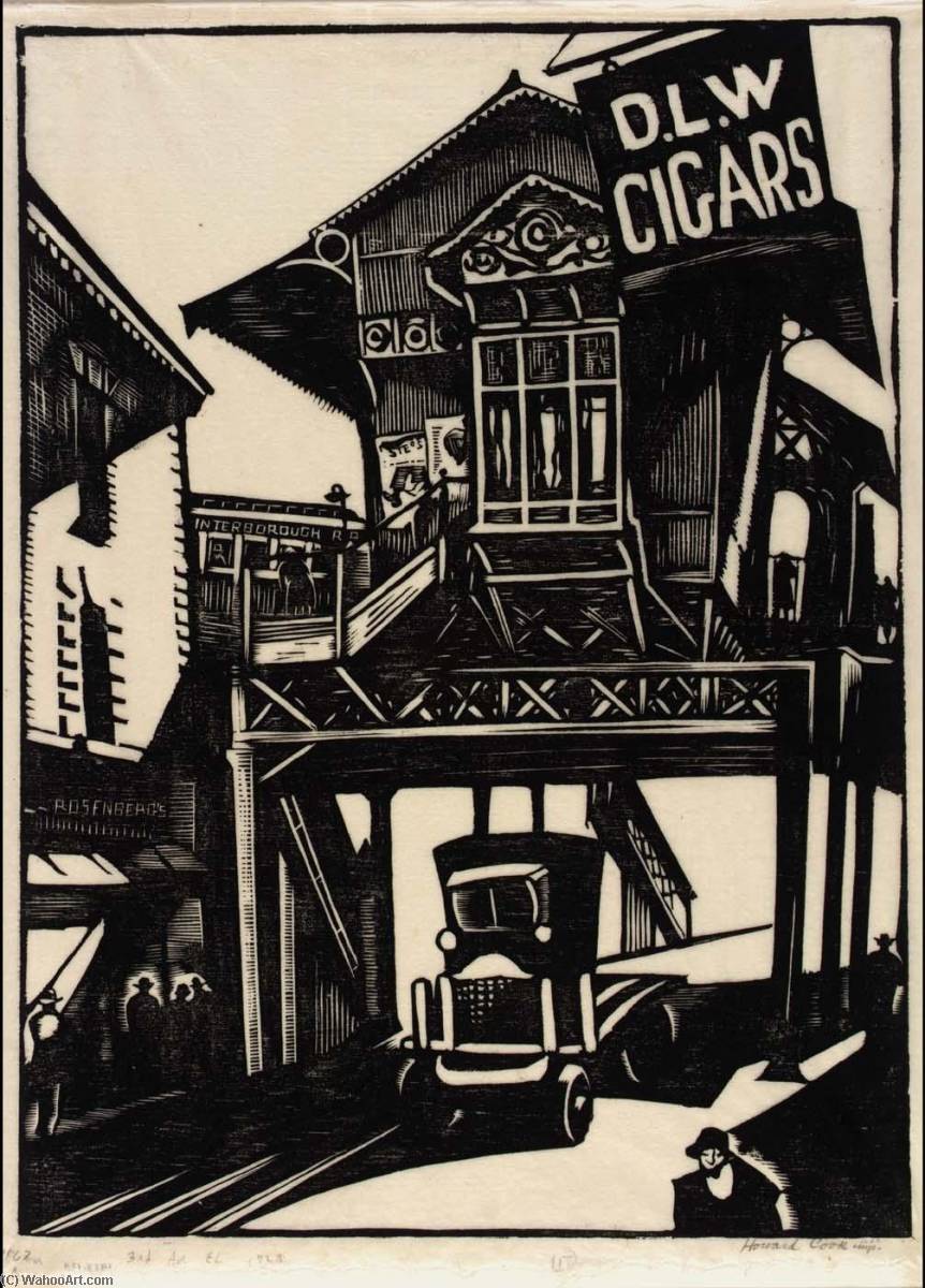 Oil Painting Replica 3rd Ave. El, 1928 by Howard Cook (Inspired By ...