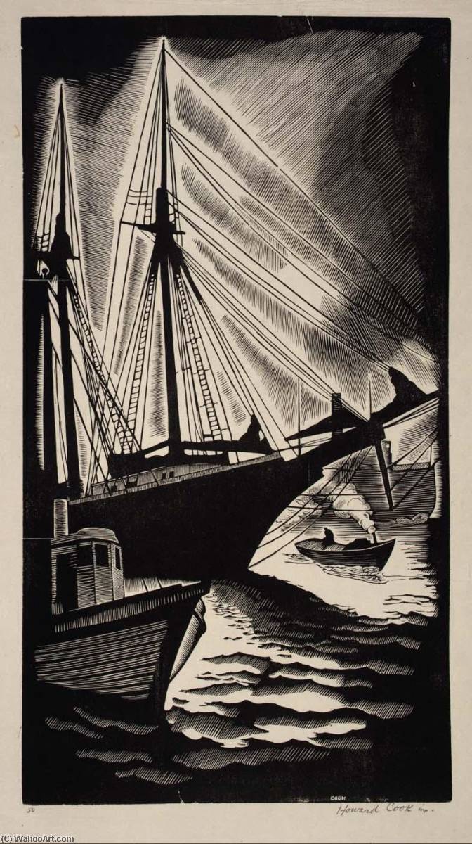 Buy Museum Art Reproductions Busy Harbor, 1928 by Howard Cook (Inspired ...