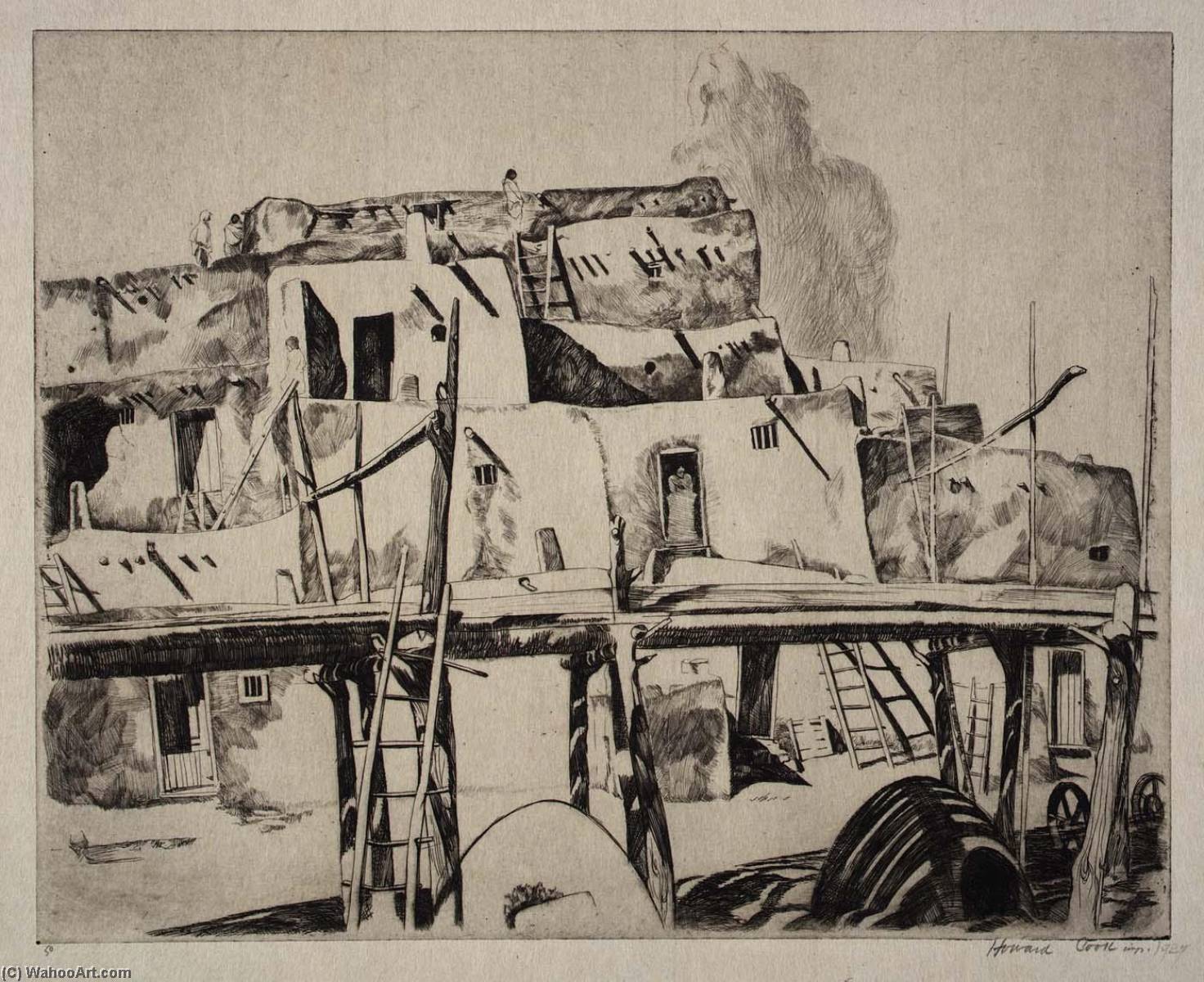 Oil Painting Replica Taos Pueblo, 1927 by Howard Cook (Inspired By ...