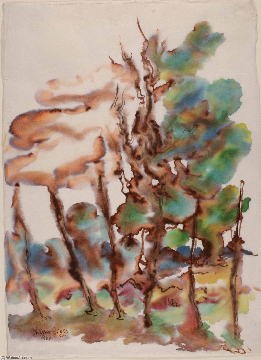 Oil Painting Replica Pine Trees New England, 1936 by Chaim Gross ...