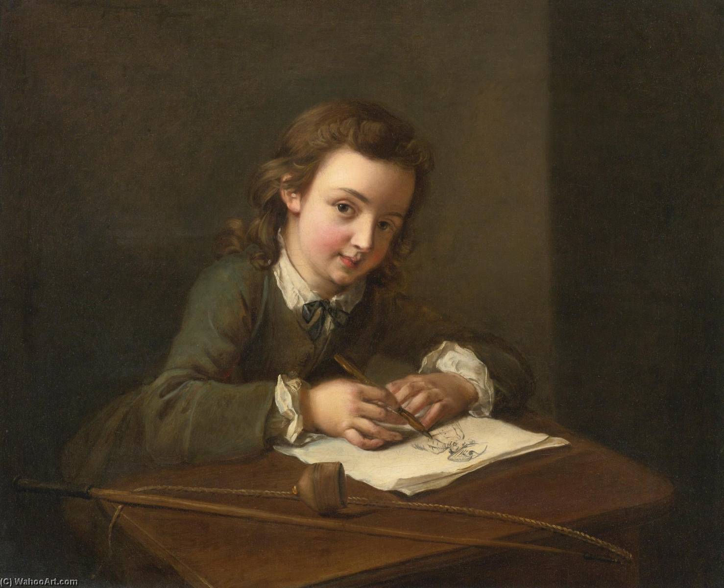 Oil Painting Replica A boy drawing at his desk by Philippe Mercier ...