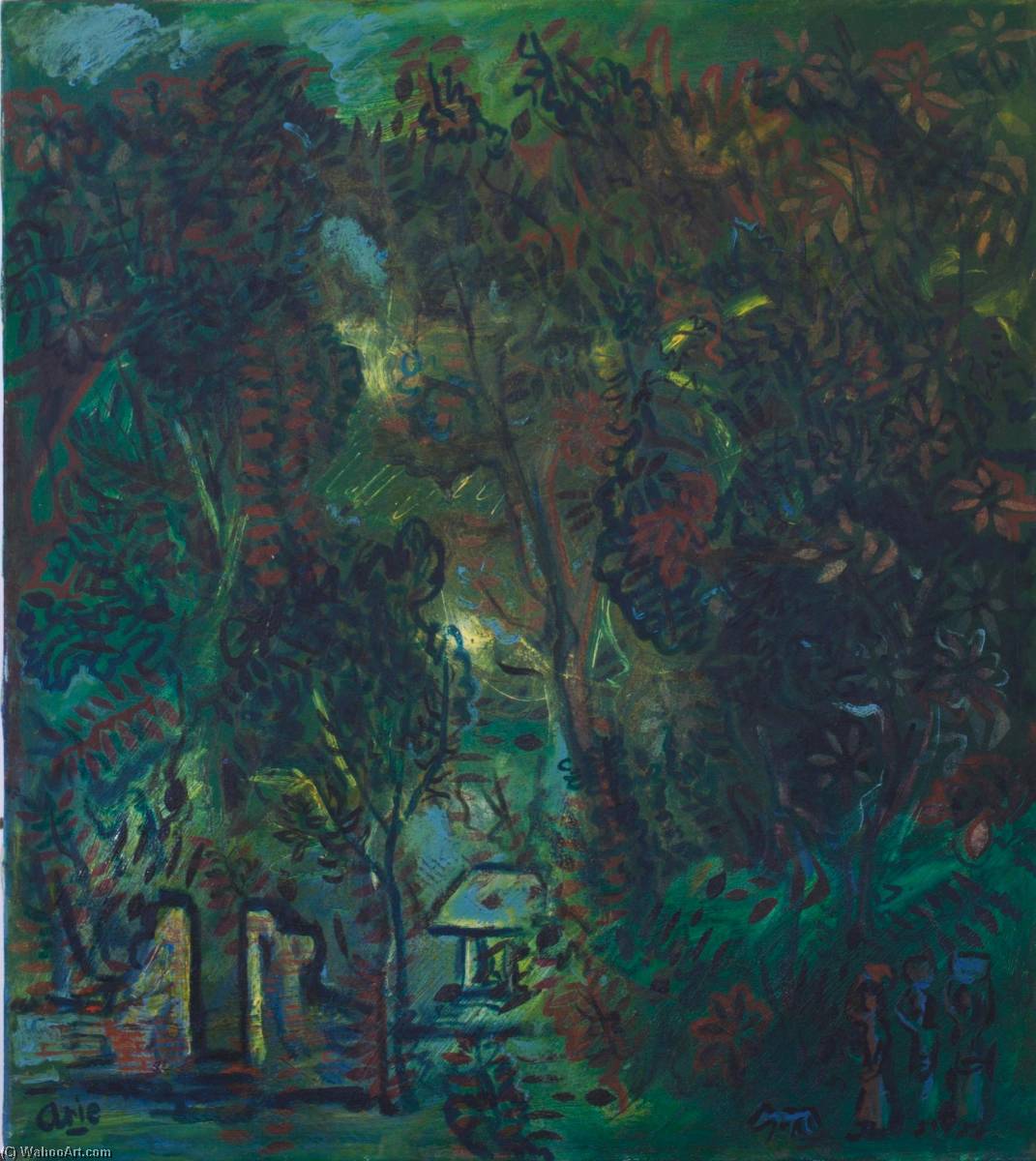 Gateway et trois figures parmi les arbres, Bali de Arie Smit (1916-2016 ...