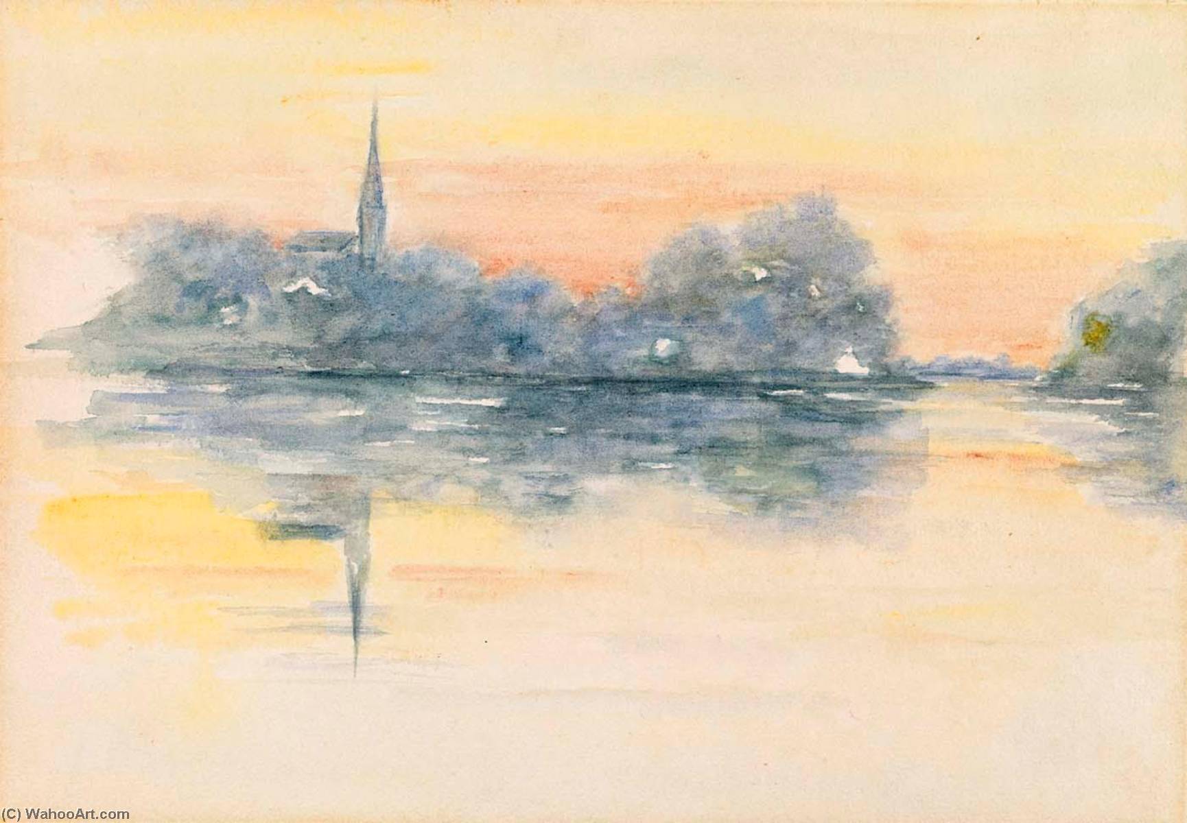 Get Art Reproductions Church and Lake by Henry Bacon (1866-1924, United ...