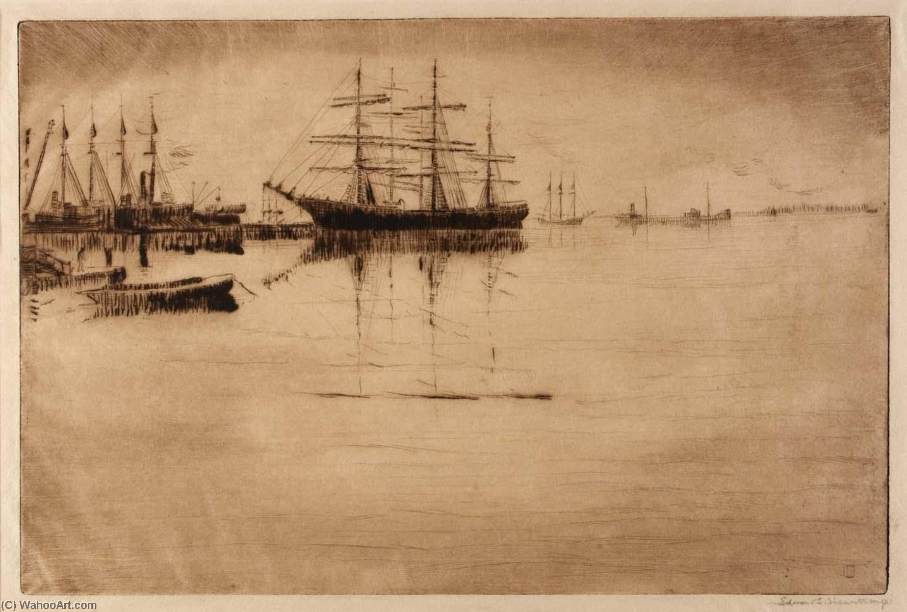 Oil Painting Replica The Harbor no. 1 by Edward S Hewitt (Inspired By ...