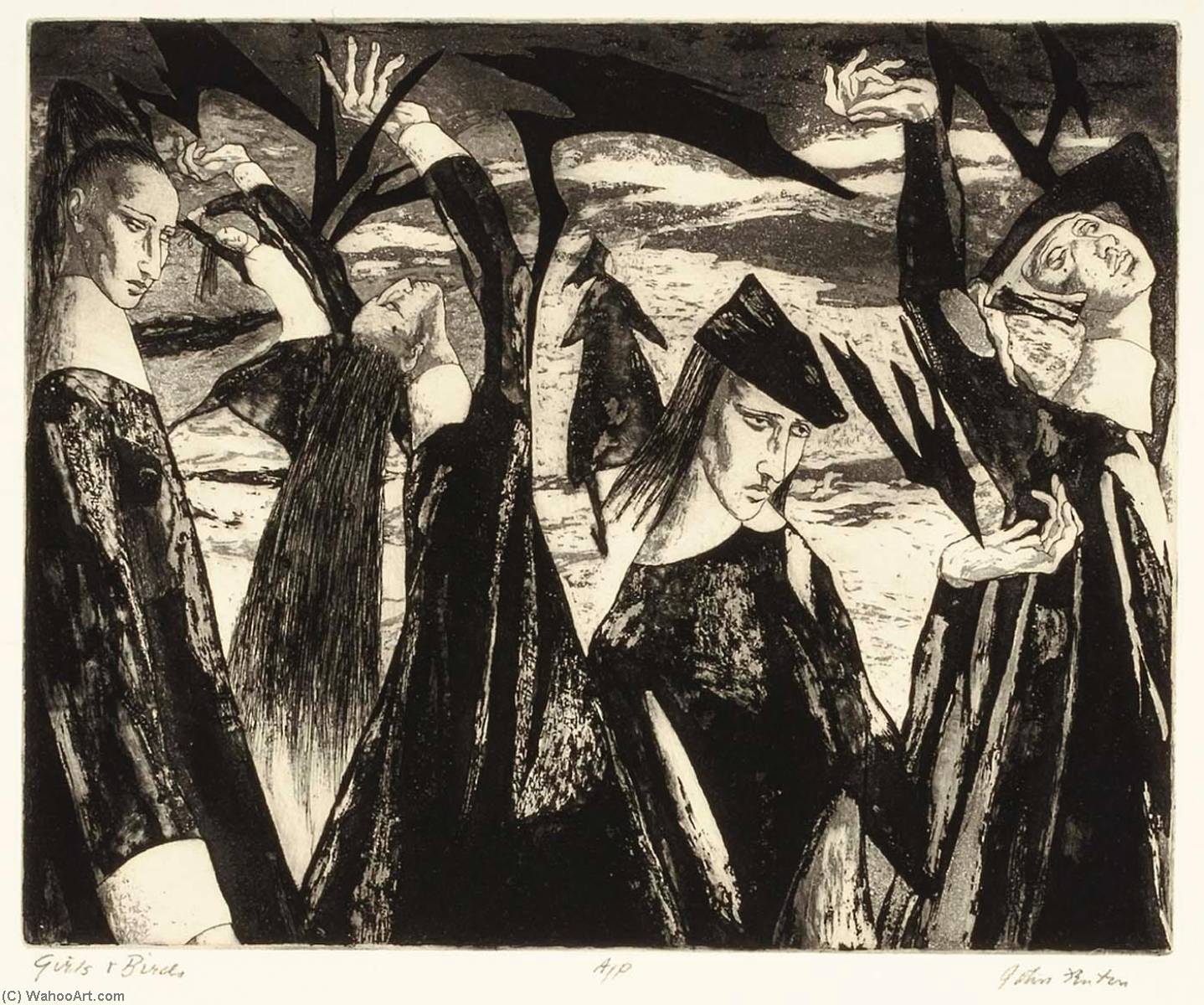 Chicas y aves de John Fenton (1912-1977) John Fenton | ArtsDot.com