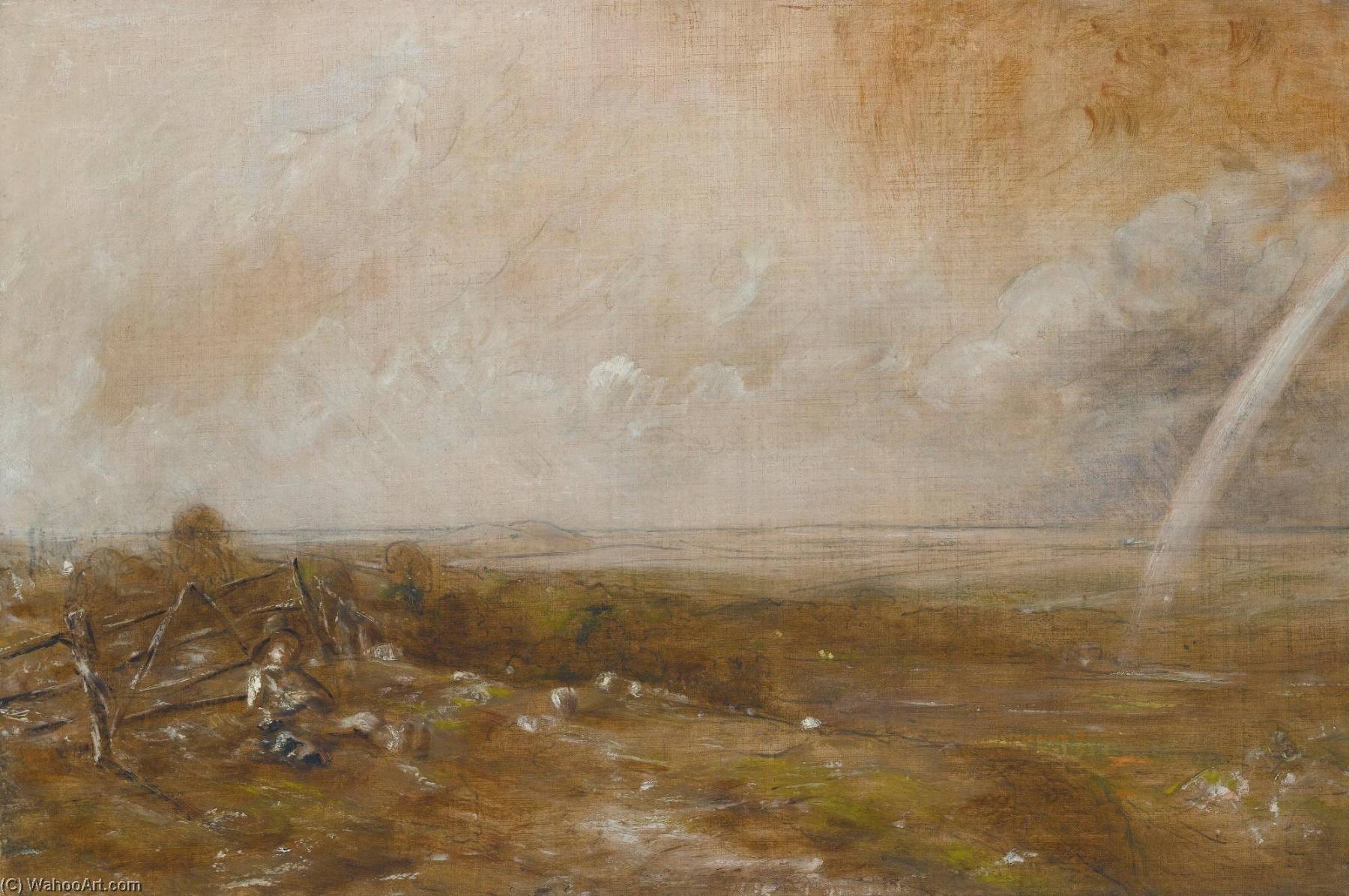 Art Reproductions Child`s Hill looking towards Harrow with a rainbow by ...