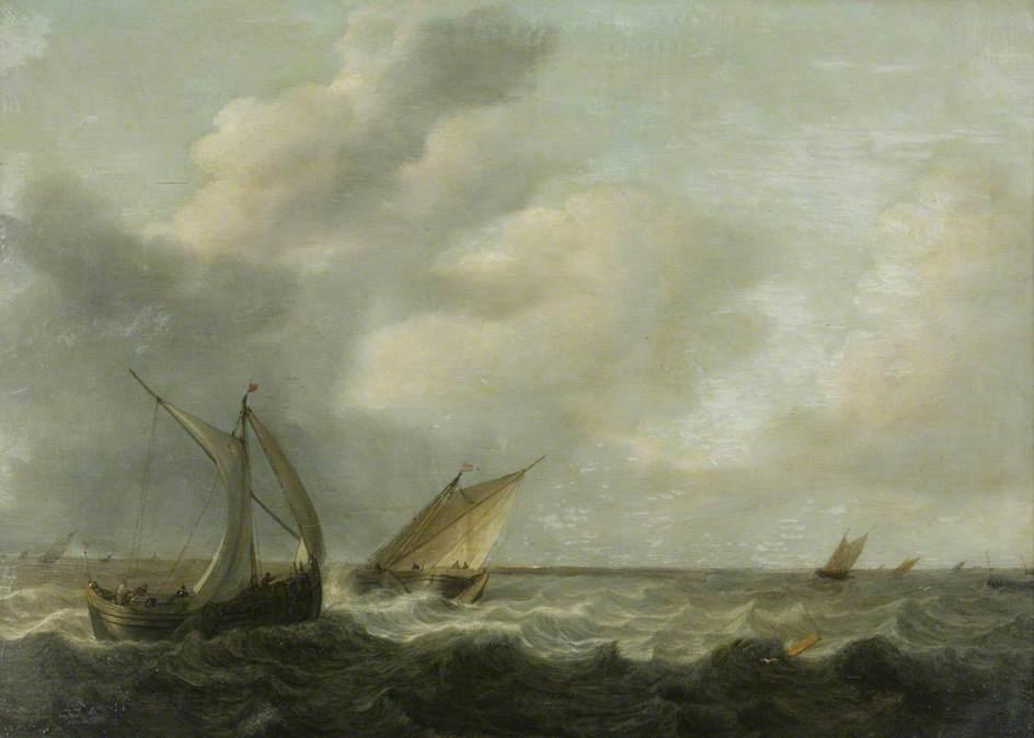 Paintings Reproductions Fishing Boats in a Choppy Sea, 1666 by Hendrik ...