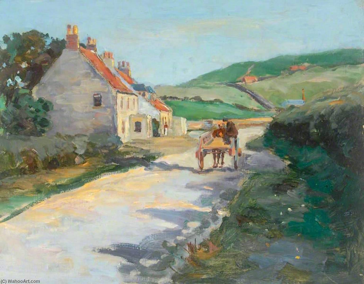 Get Art Reproductions Horse, Cart and Cottages by William Henry Charlton (1846-1918) | ArtsDot.com