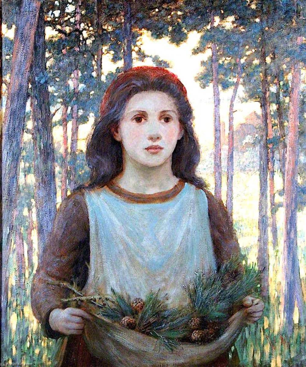 Oil Painting Replica Girl Gathering Fir Cones by William Herbert Allen ...