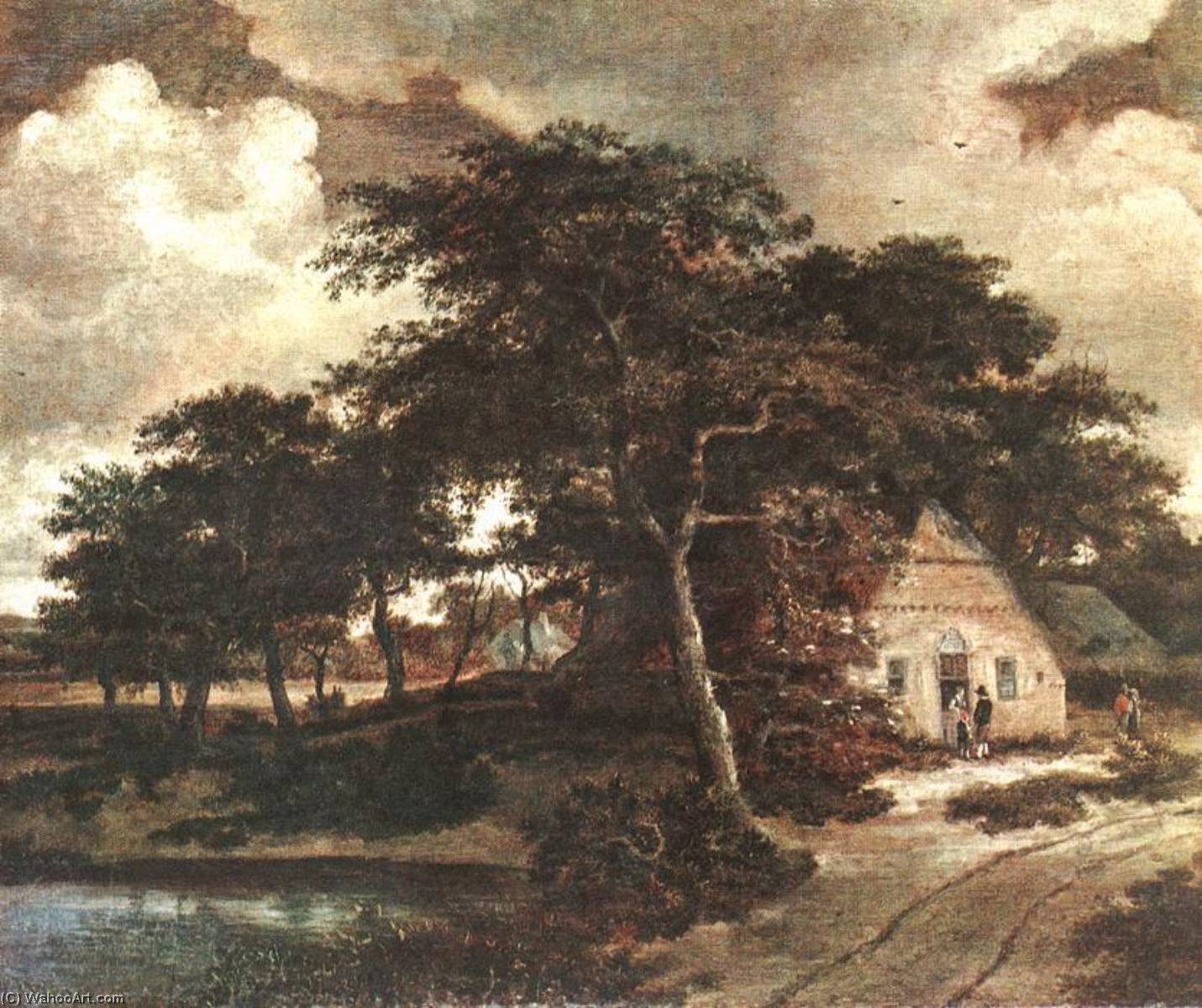 Paintings Reproductions Landscape with a Hut, 1660 by Meyndert Hobbema ...